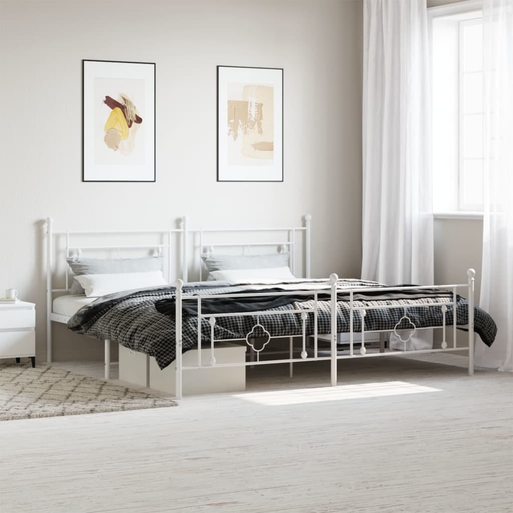 Maison Exclusive - Estructura cama sin colchón con estribo metal blanco ...