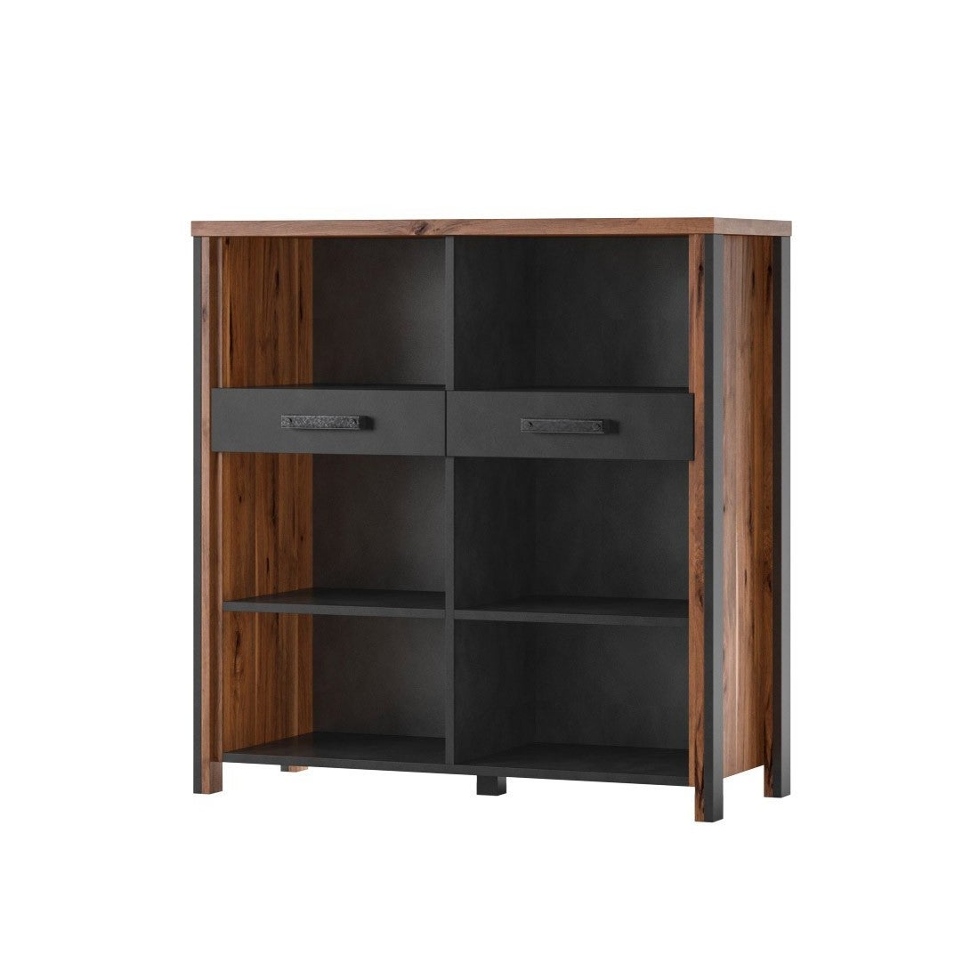 Buffet ouvert WINDSOR - Chêne foncé et gris anthracite - 6 niches, 2 ...