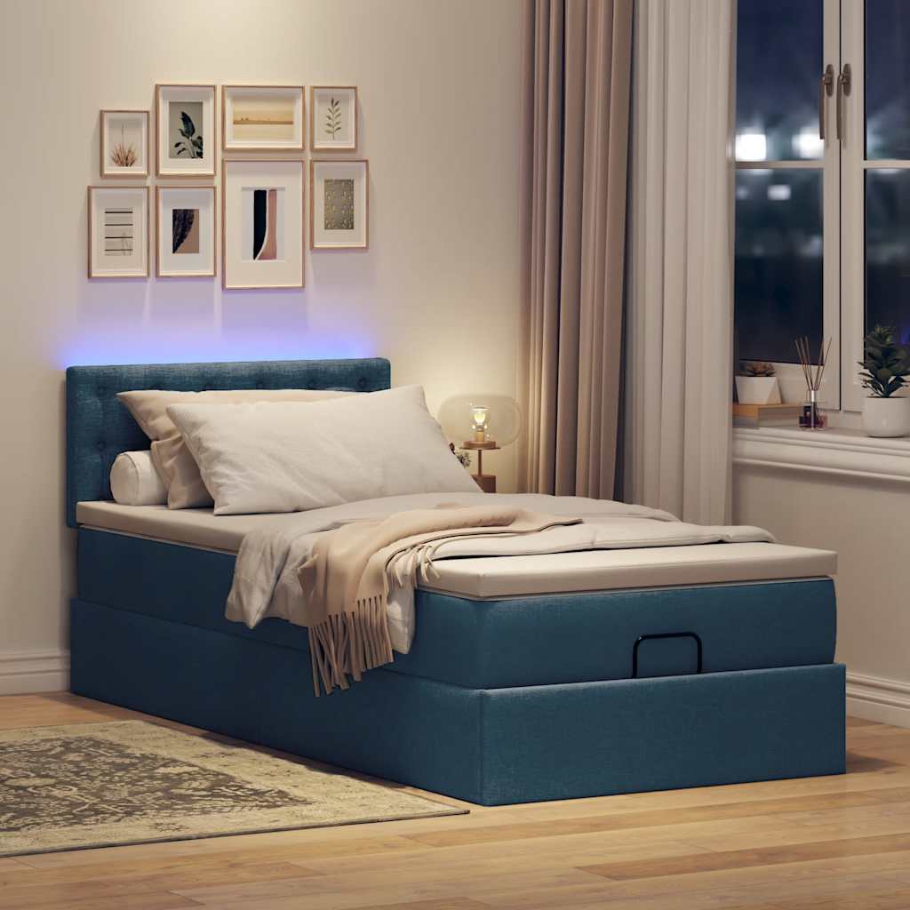 Lit simple | Lit adulte | Cadre de lit ottoman avec matelas bleu 90x190 ...