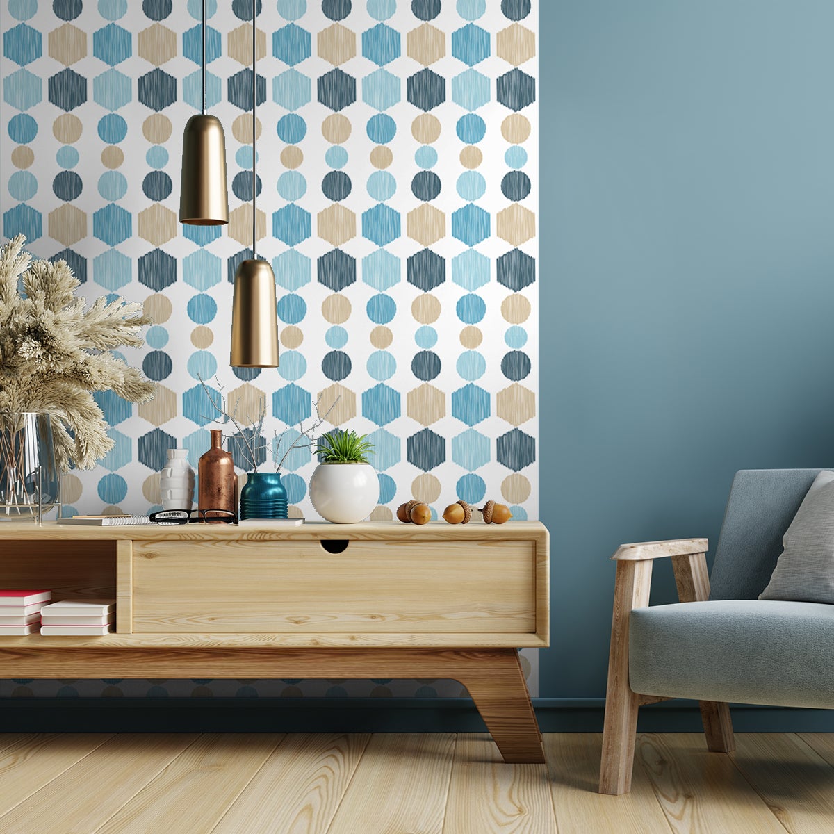 Papier peint intissé pré-encollé - BOHÈME ETHNIQUE BLEUS - 1 rouleau de ...