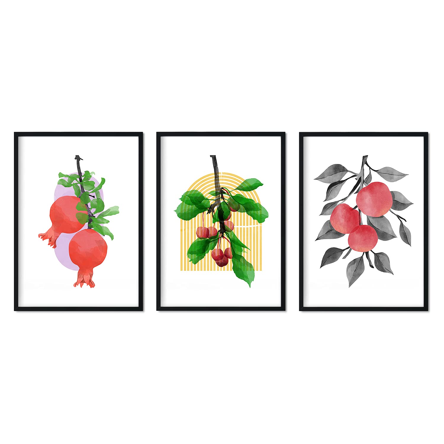 Ensemble De Feuilles Fruits Rouges Affiches Avec Des Illustrations De ...