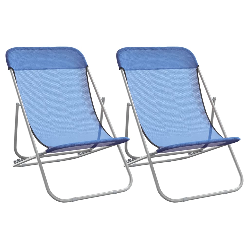 Chaises de plage pliantes 2 pcs acier revêtu de textilène bleu | Leroy ...