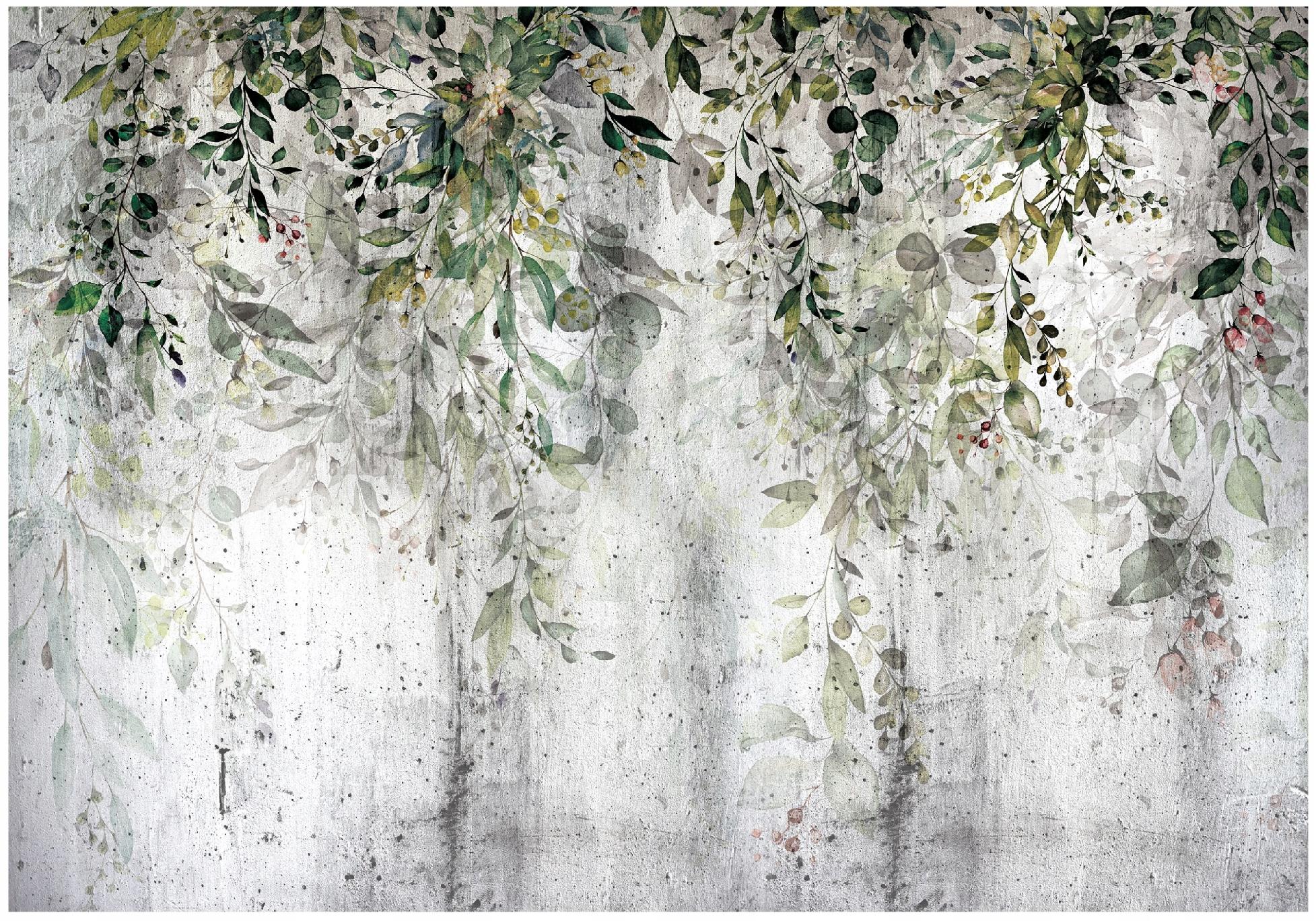 Papier Peint Intissé Panoramique Feuilles Vert 400x280 cm - Colle ...