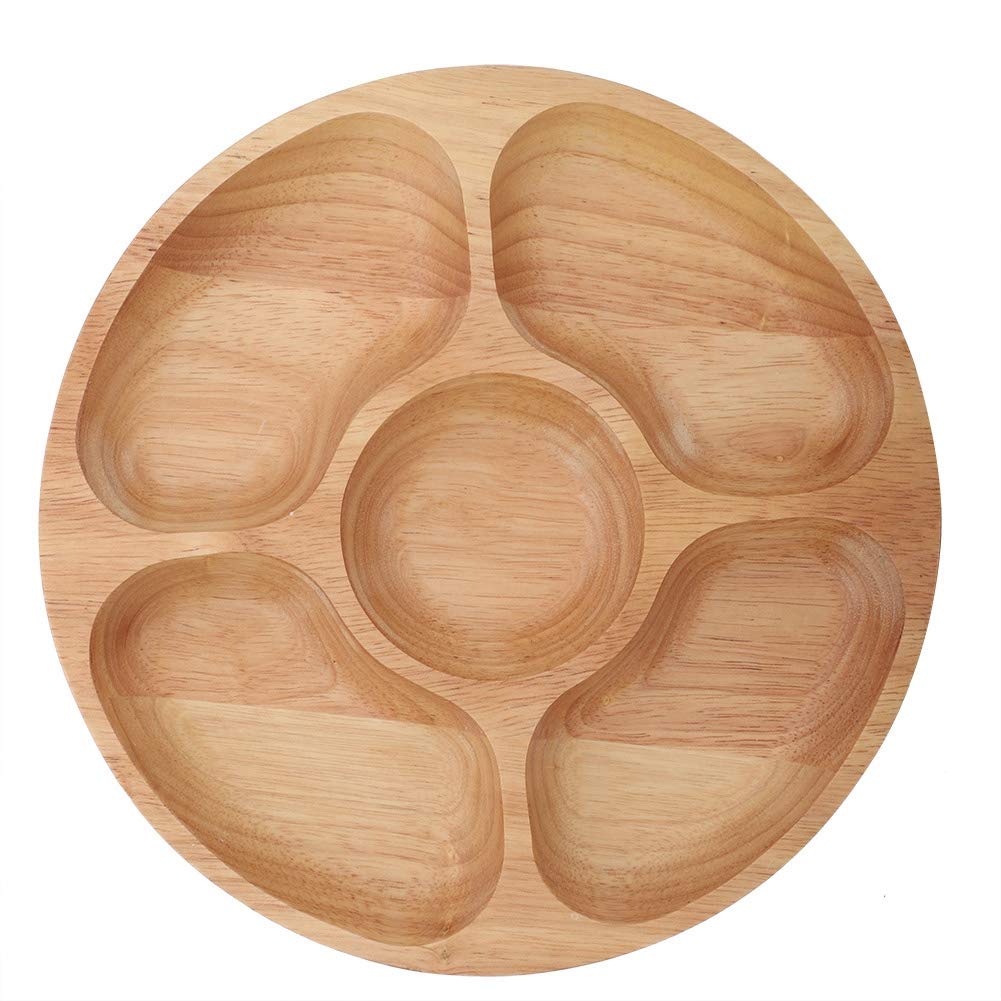 Piatto rotondo in legno per alimenti, diviso in due, per dessert, snack ...