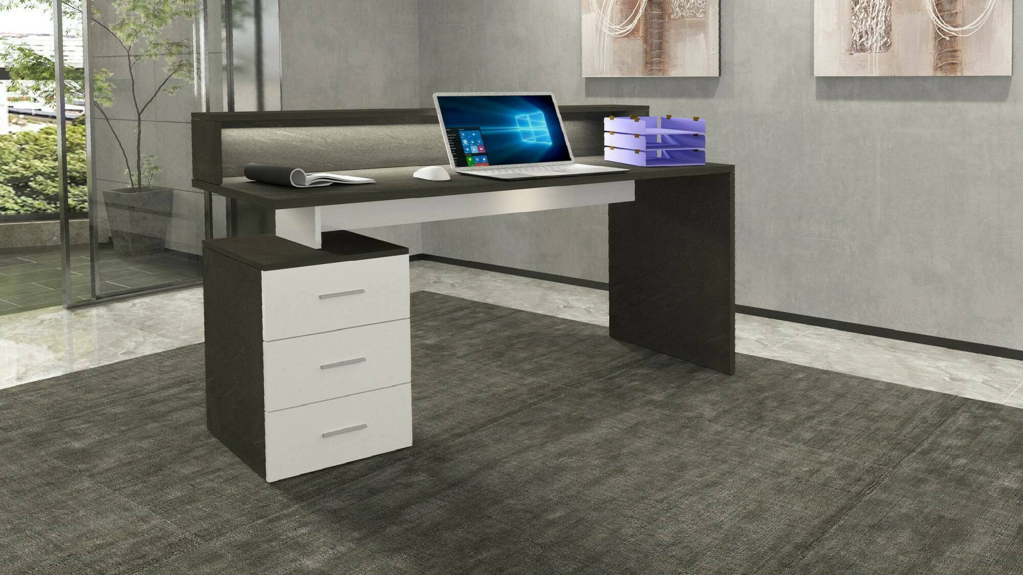 Bureau Alexandre, Bureau avec plateau et lampes LED, Bureau polyvalent ...