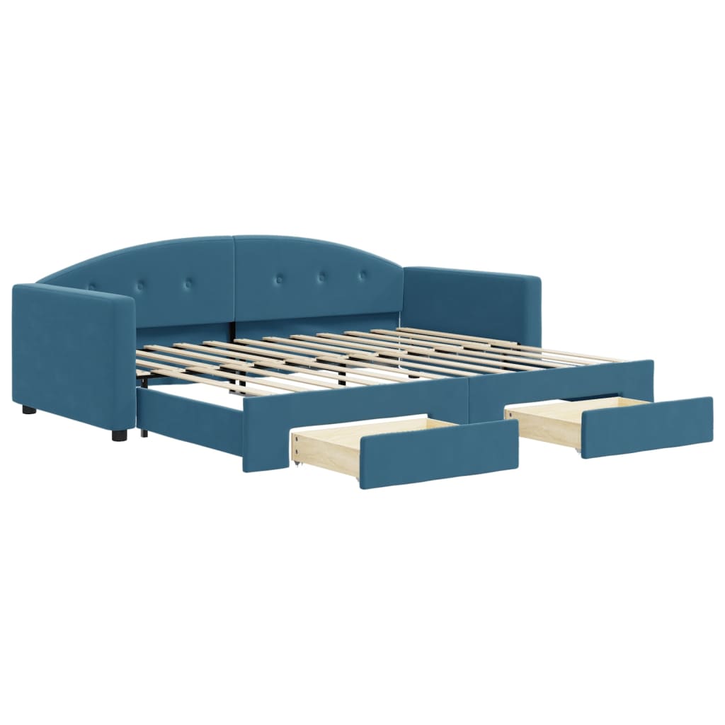 Cama para adulto | Cama individual | Sofá cama nido con cajones terciopelo azul 90x200 cm ...