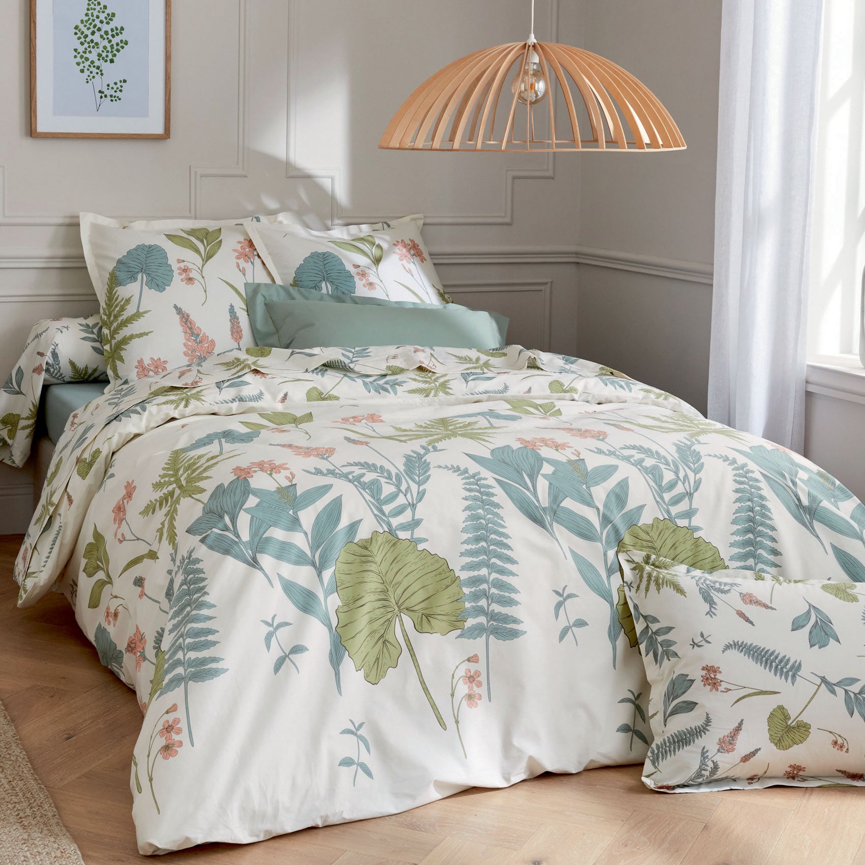 Parure de couette au style nature - Vert - 200x200 cm - Percale de ...