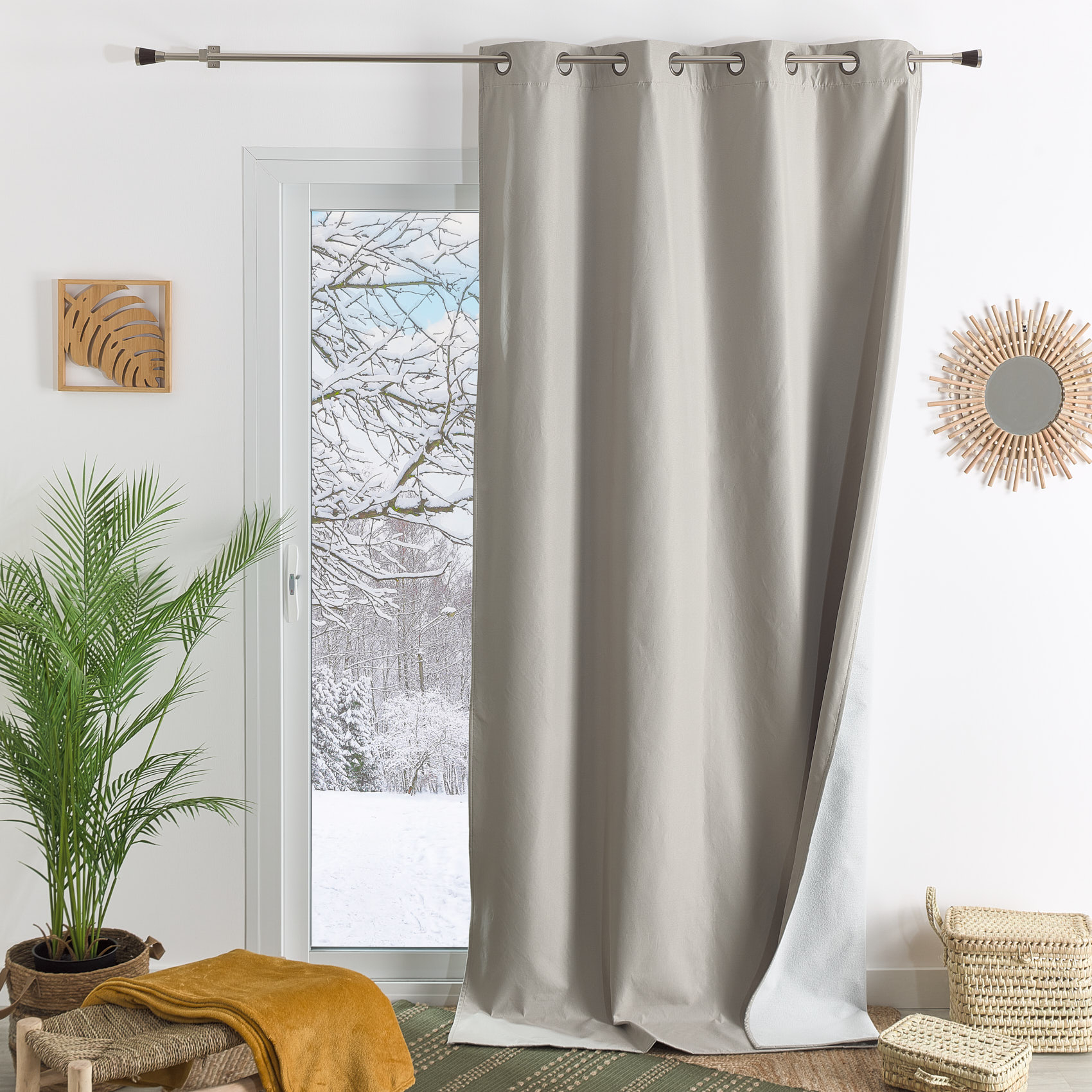 Rideau thermique occultant 100% doublure polaire - Sable - 140x260 cm ...