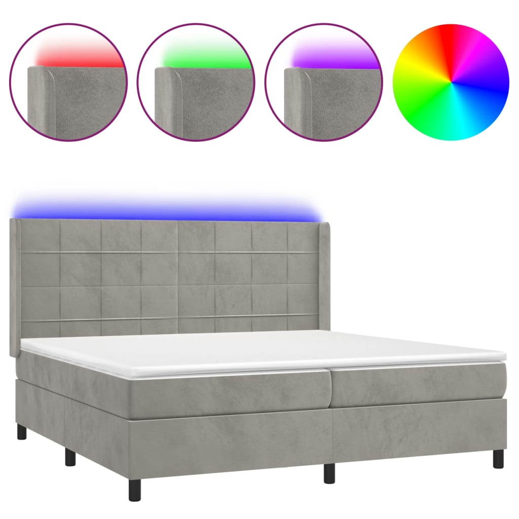 Lit boxspring avec matelas et lumière LED velours gris 200x200 cm ...