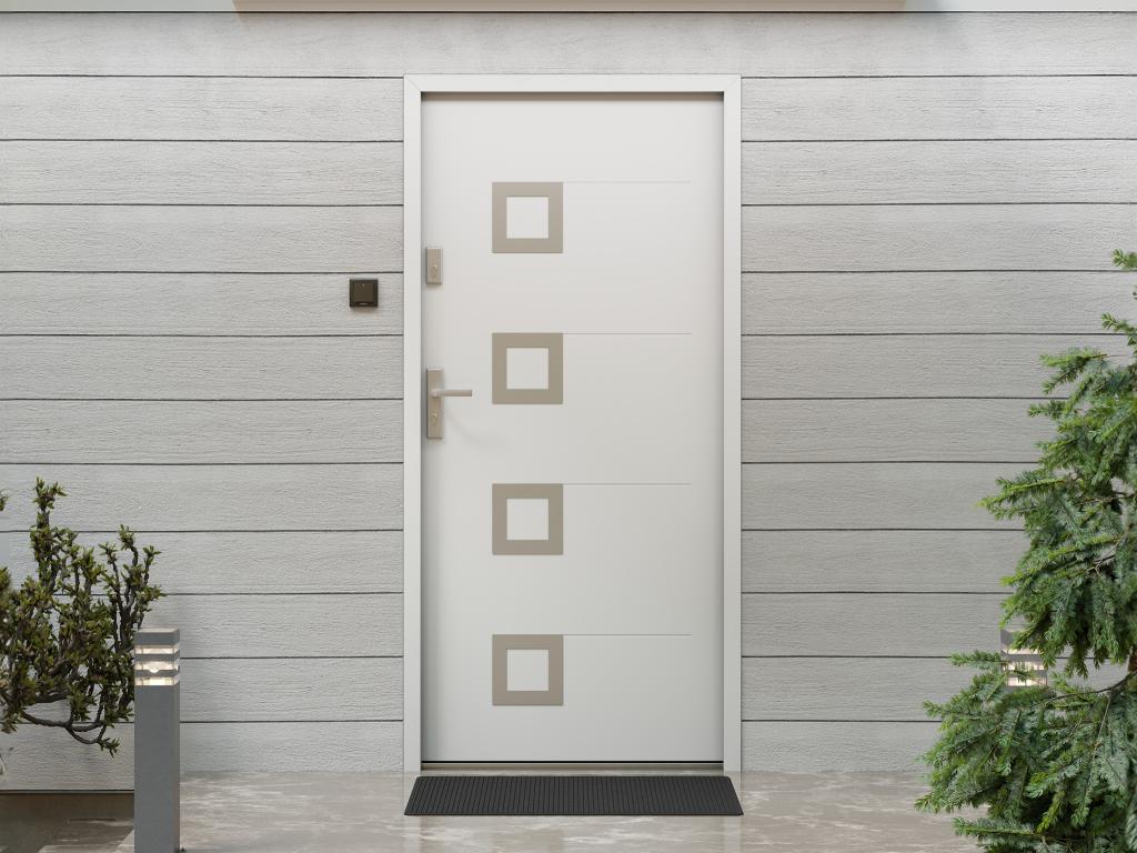 Porte d'entrée en acier pleine et inox H207 x L100 cm blanc - poussant ...