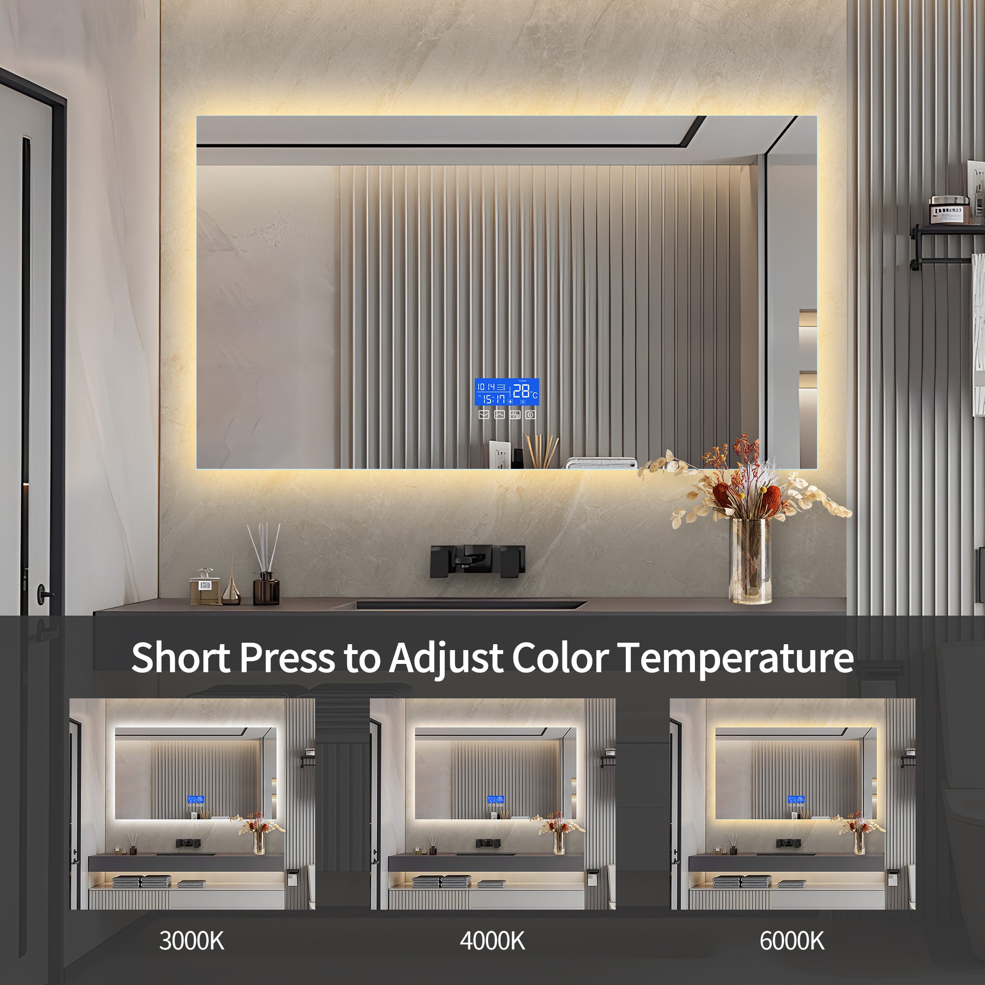 Espejo de baño LED 60x100cm con iluminación - IP44, dimmer, antivaho ...