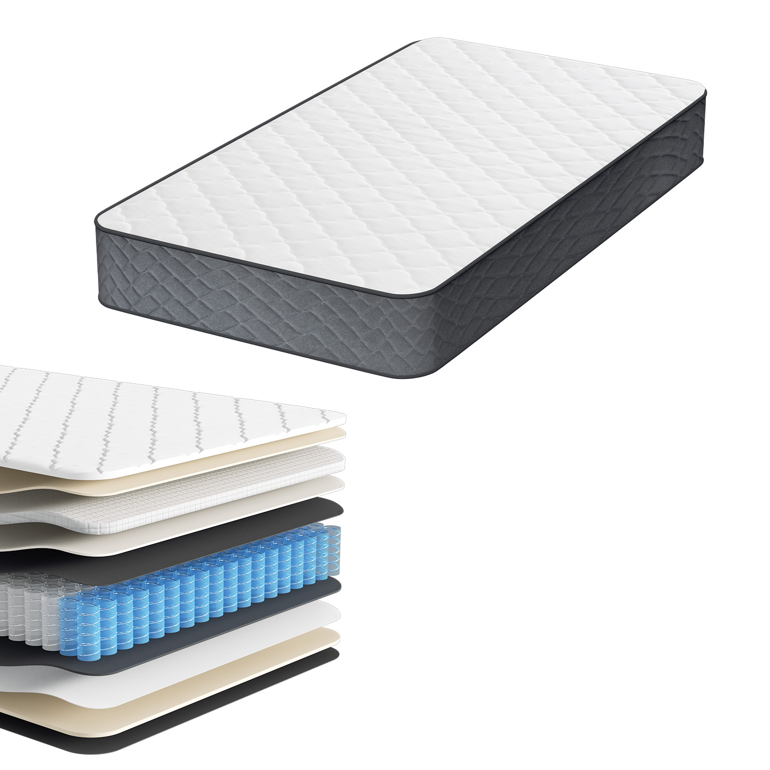 Matelas 120x190 Ressorts ensachés Hauteur 22 cm Orthopédie 7 zones H3 ...