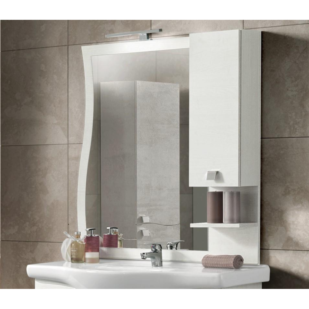 Specchio bagno con pensile e lampada LED ONDA 100 Bianco Nordico ...
