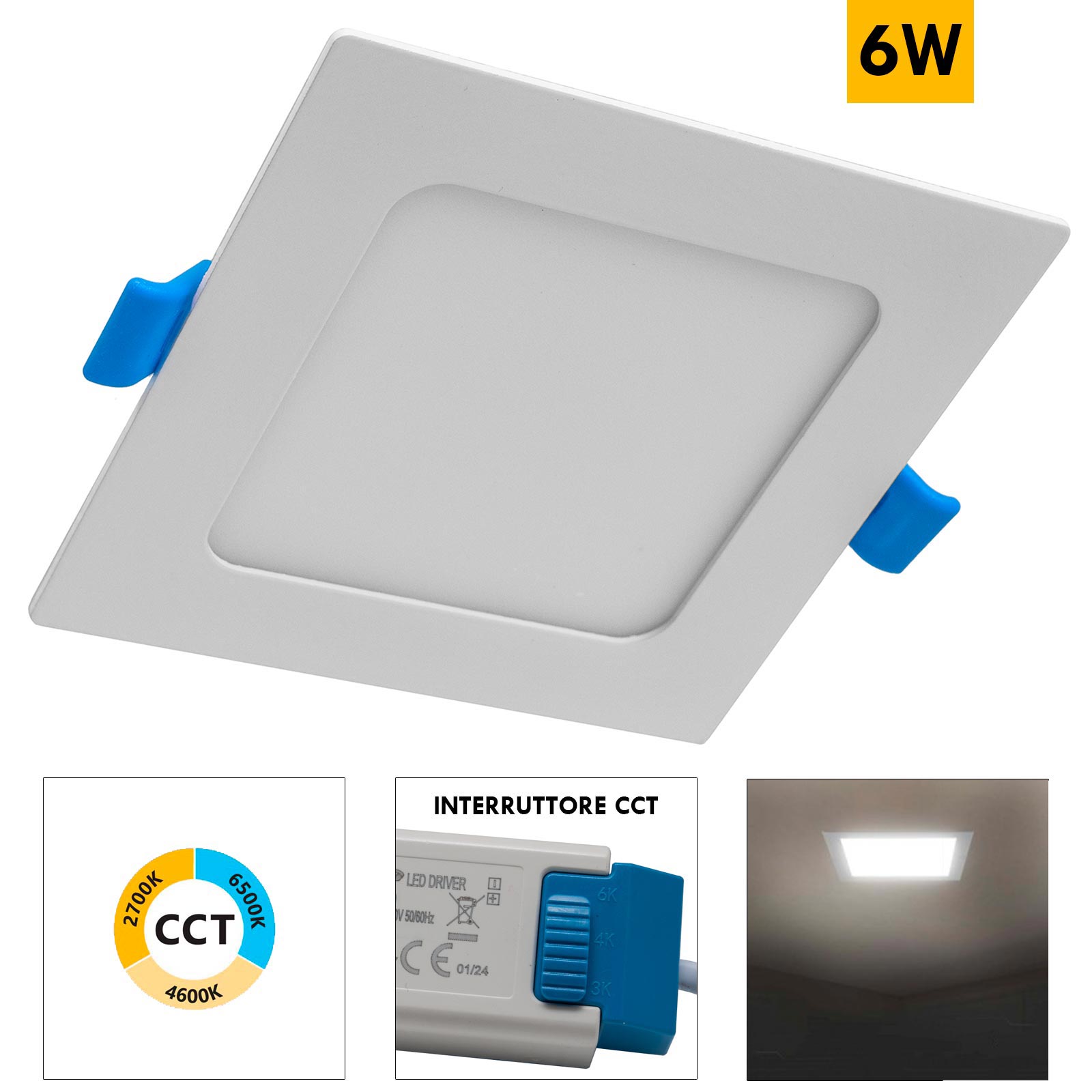 Foco empotrable LED de 6W, panel cuadrado delgado, interruptor CCT de ...