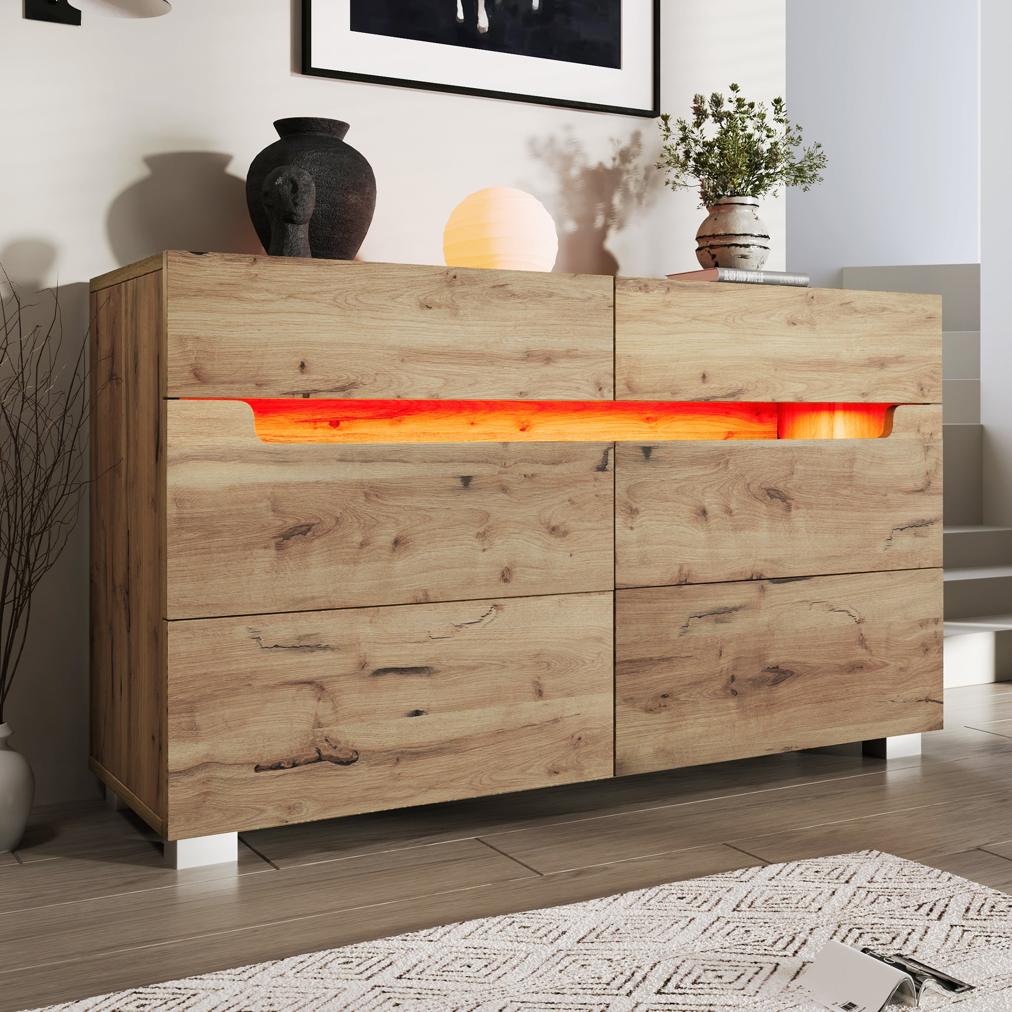 Commode avec 6 tiroirs - 120 x 40 x 71 cm - LEDs - Panneau de ...
