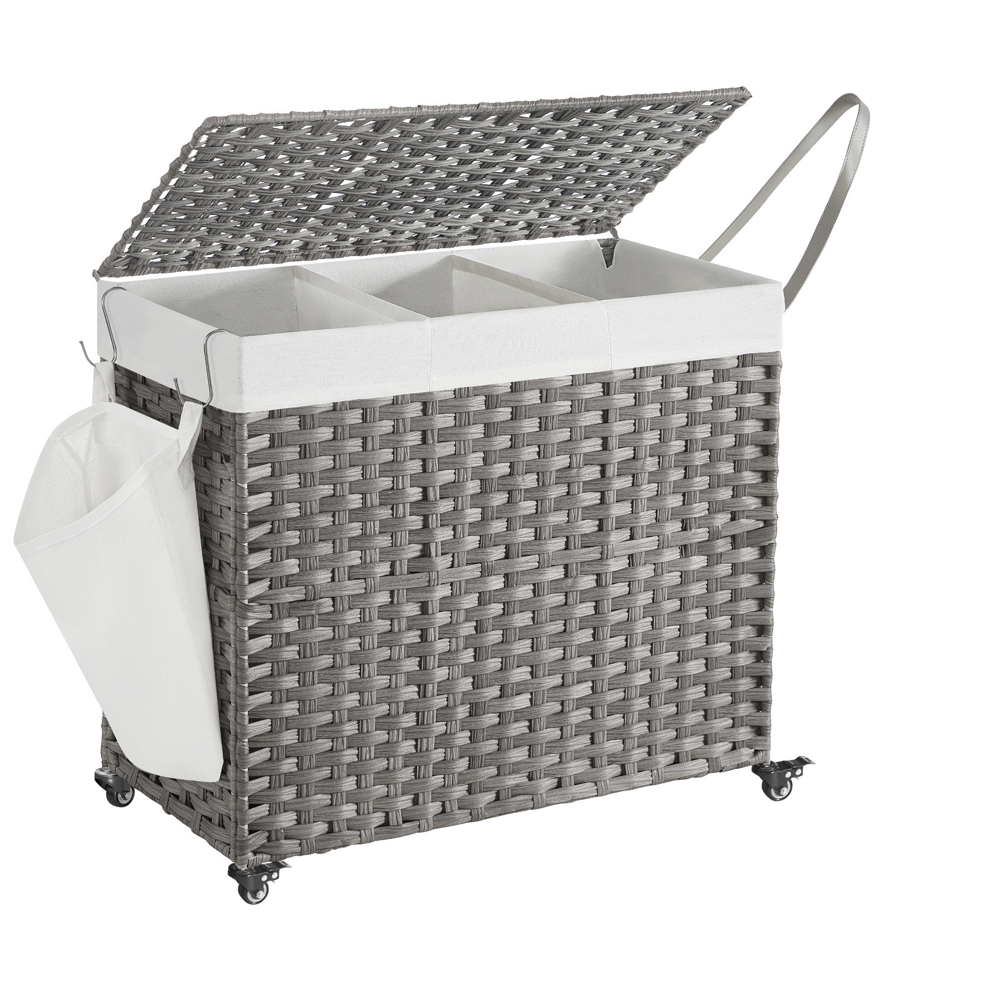 Cesto Biancheria con Coperchio, 160L, Rattan Sintetico, Ruote, 3 ...