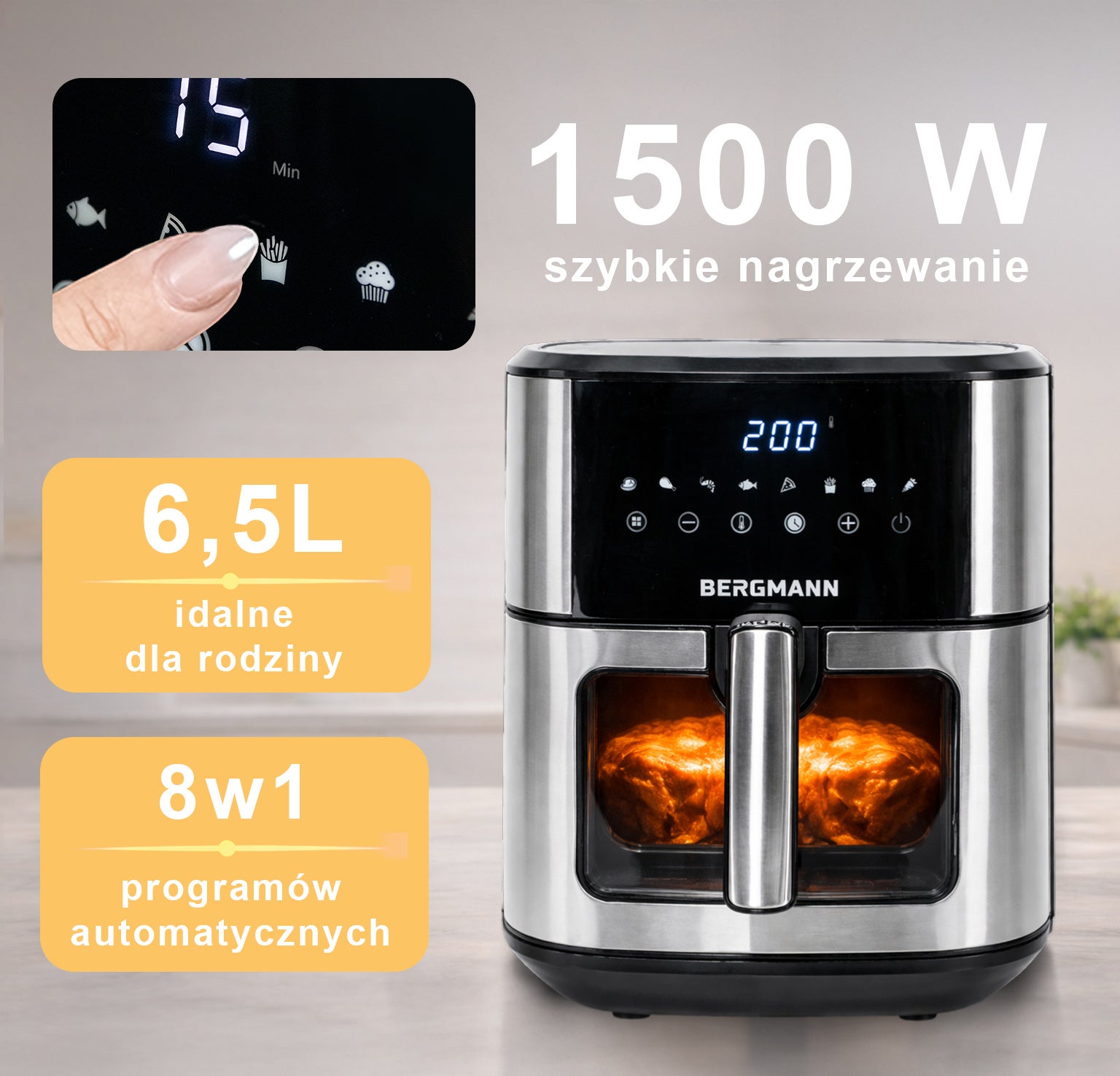 Friteuse sans huile BERGMANN YO 6,5 L – 1 compartiment, 1500 W | Leroy ...