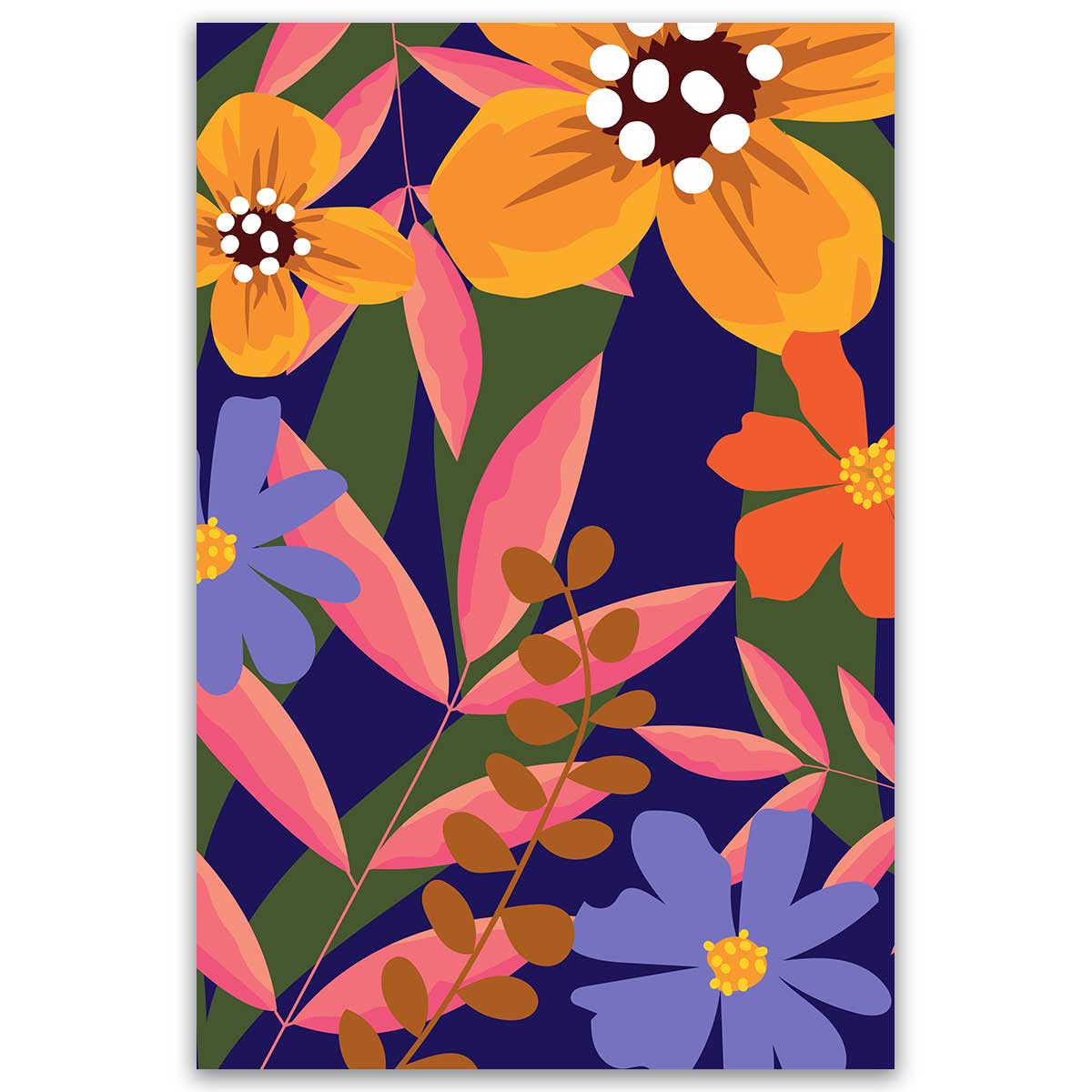 Tableau floral moderne fond bleu nuit - 40x60cm | Leroy Merlin