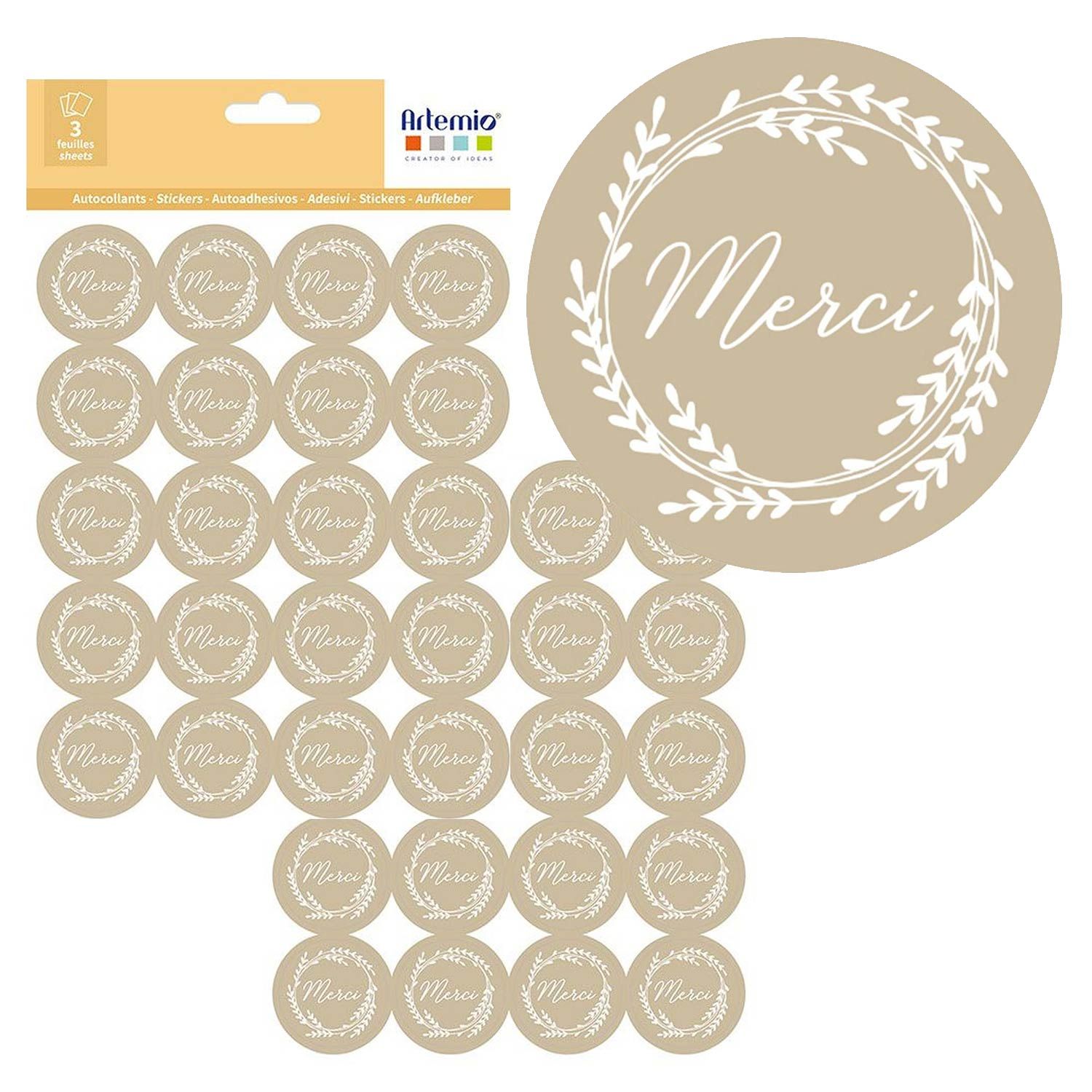 180 stickers kraft Merci Ø 3,5 cm - Artemio | Leroy Merlin