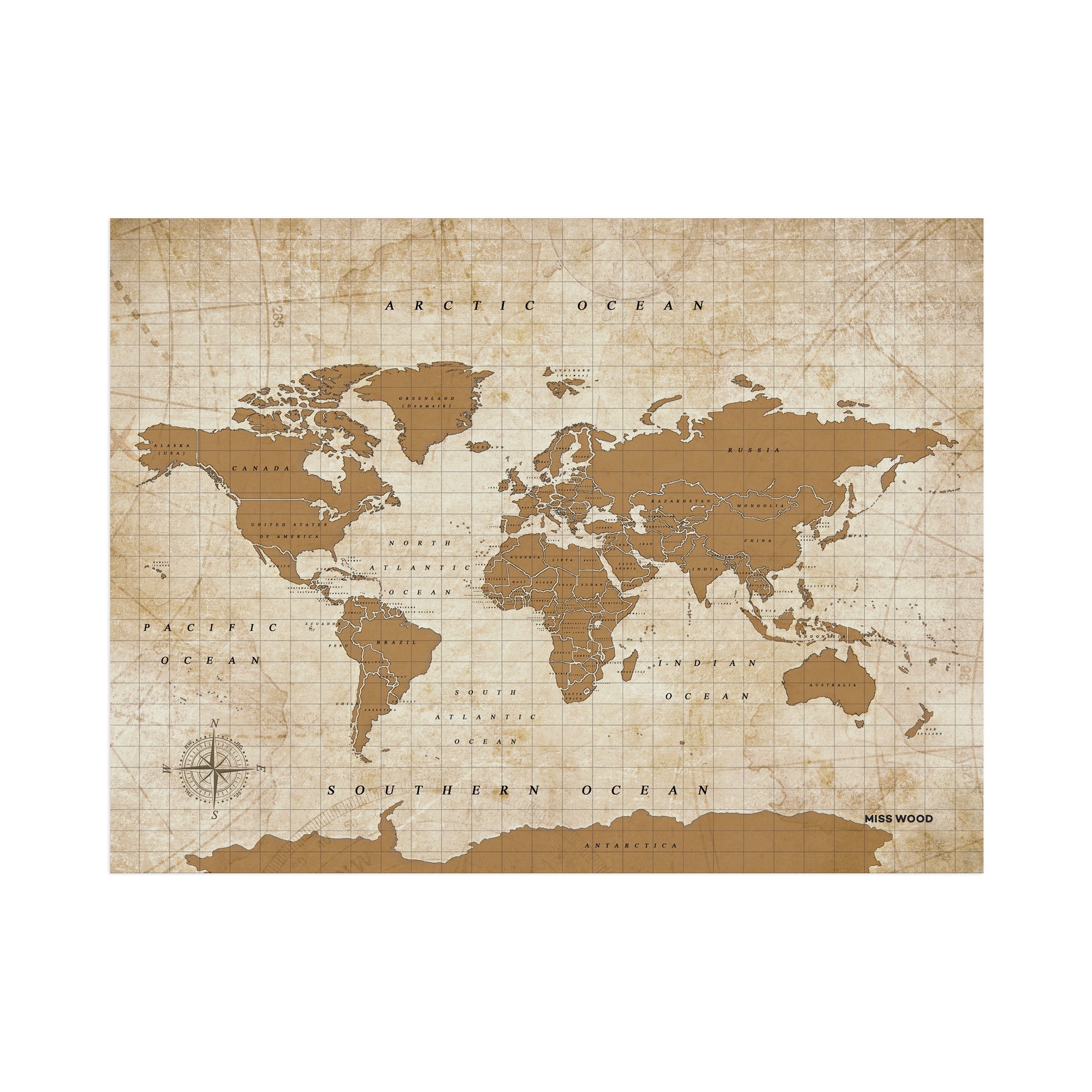 Carte du monde en liège - Woody Map Aquarelle Doré / 90 x 60 cm / Sans ...