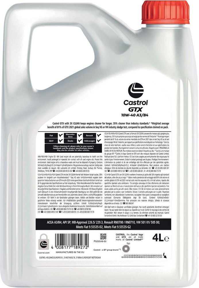 Olio motore lubrificante auto GTX Ultraclean 10W40 A3 B4 4L Leroy Merlin