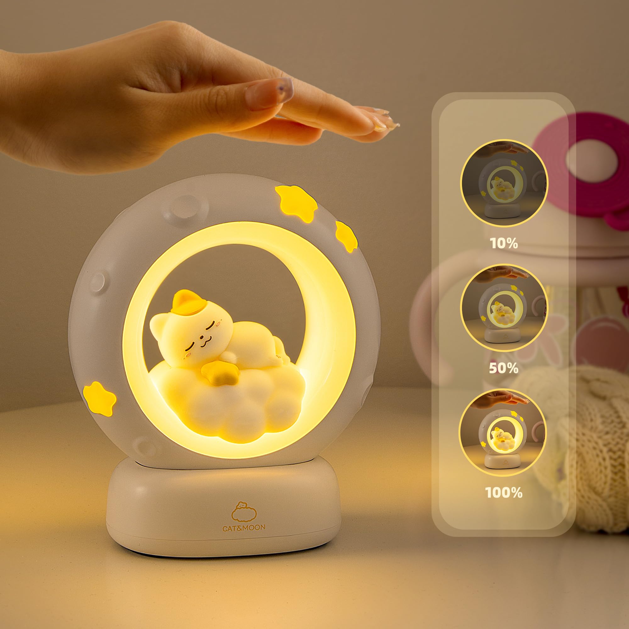 Veilleuse Enfant Chat Rechargeable Lampe de Chevet avec Minuteur Lampe ...