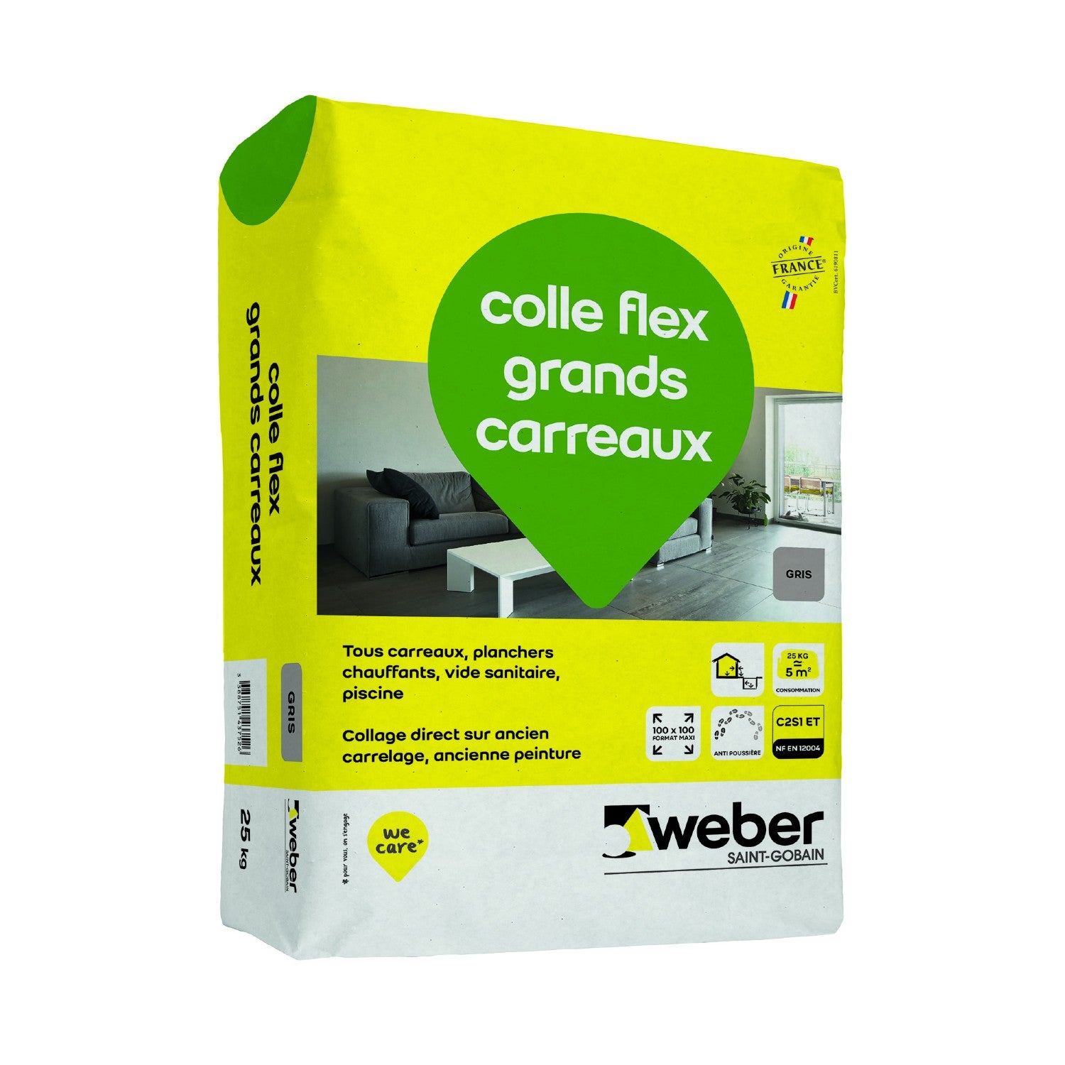 Colle flex grands carreaux Weber gris 25kg, pour carrelage, haut ...