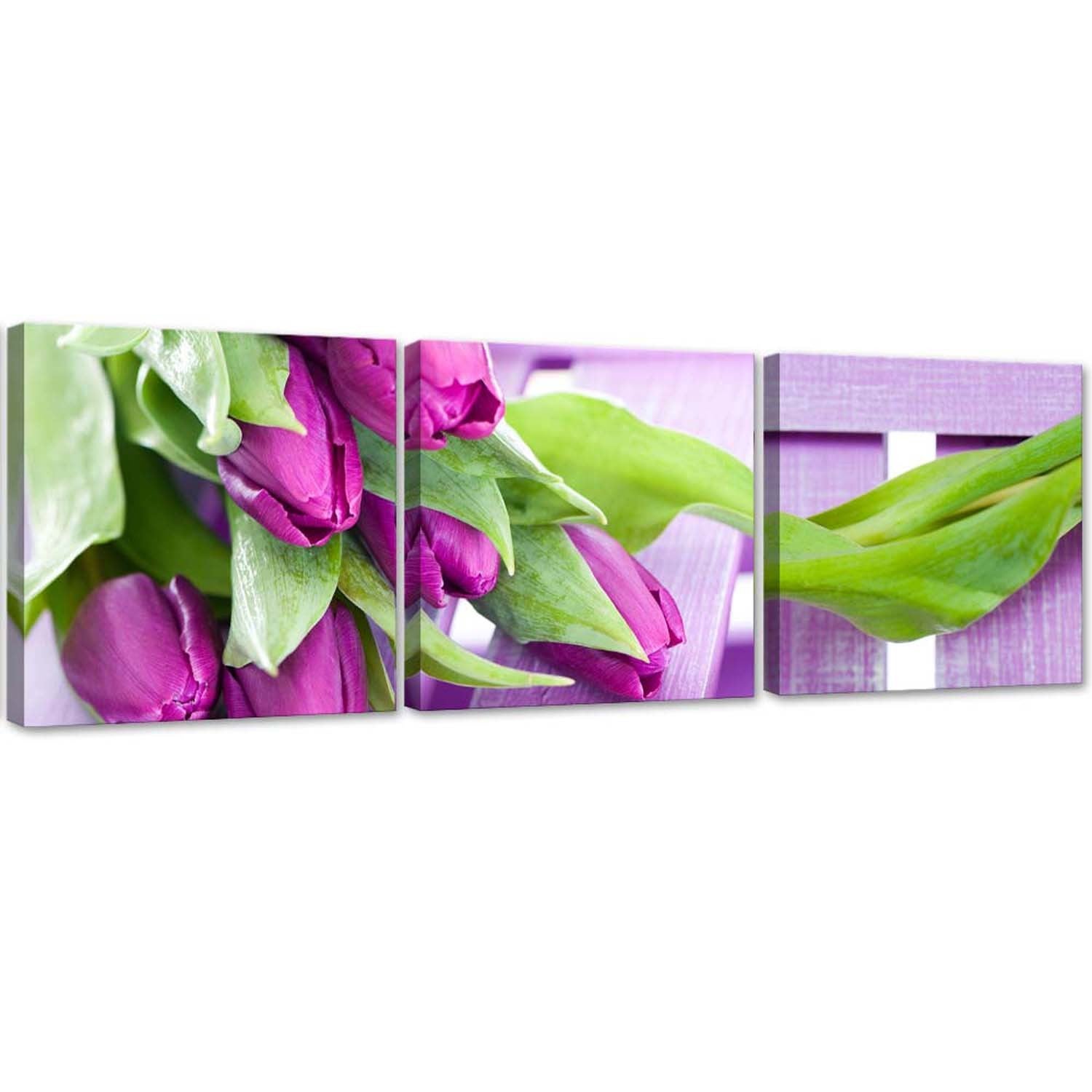 Tableau sur toile en 3 parties, Fleurs de tulipes roses 90x30 | Leroy ...