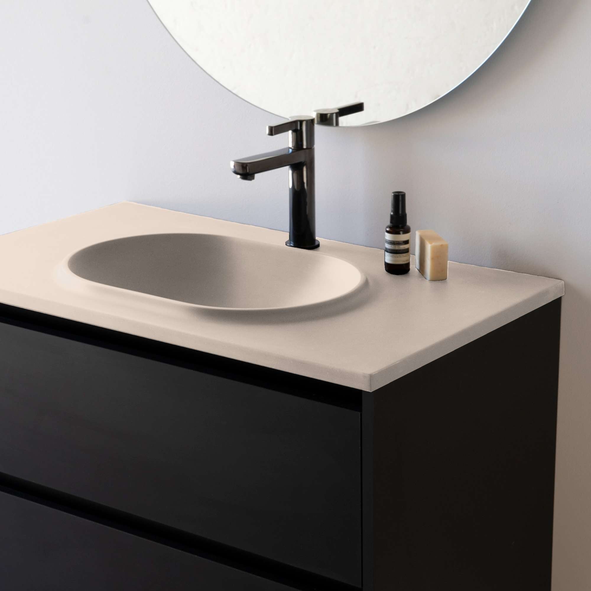 Plan vasque lavabo POALGI résine Wraitom 80x46 cm blanc perle série Bül ...