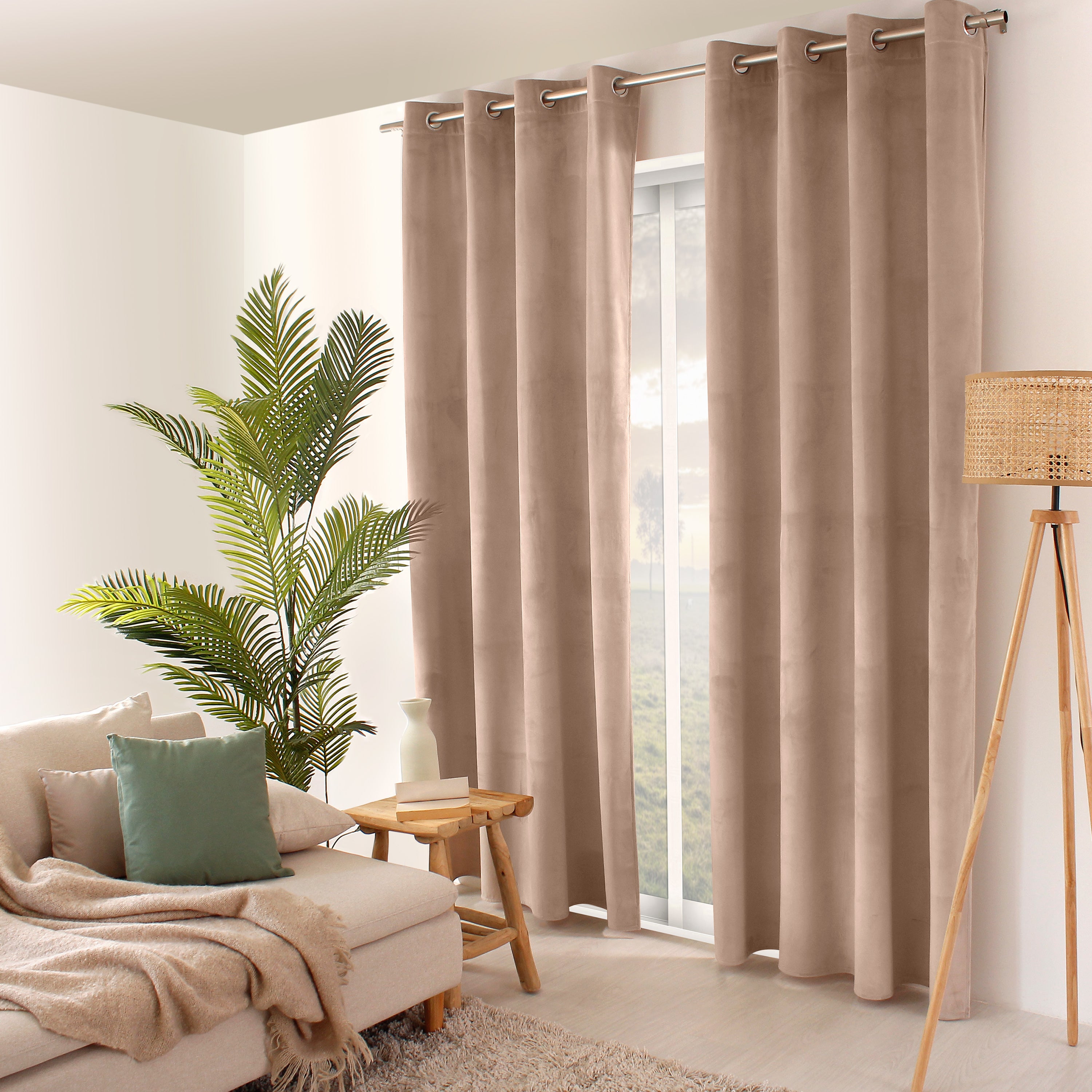 Lot 2 Rideaux en velours polyester, NOUNOURS, 140x240cm, coloris Beige ...