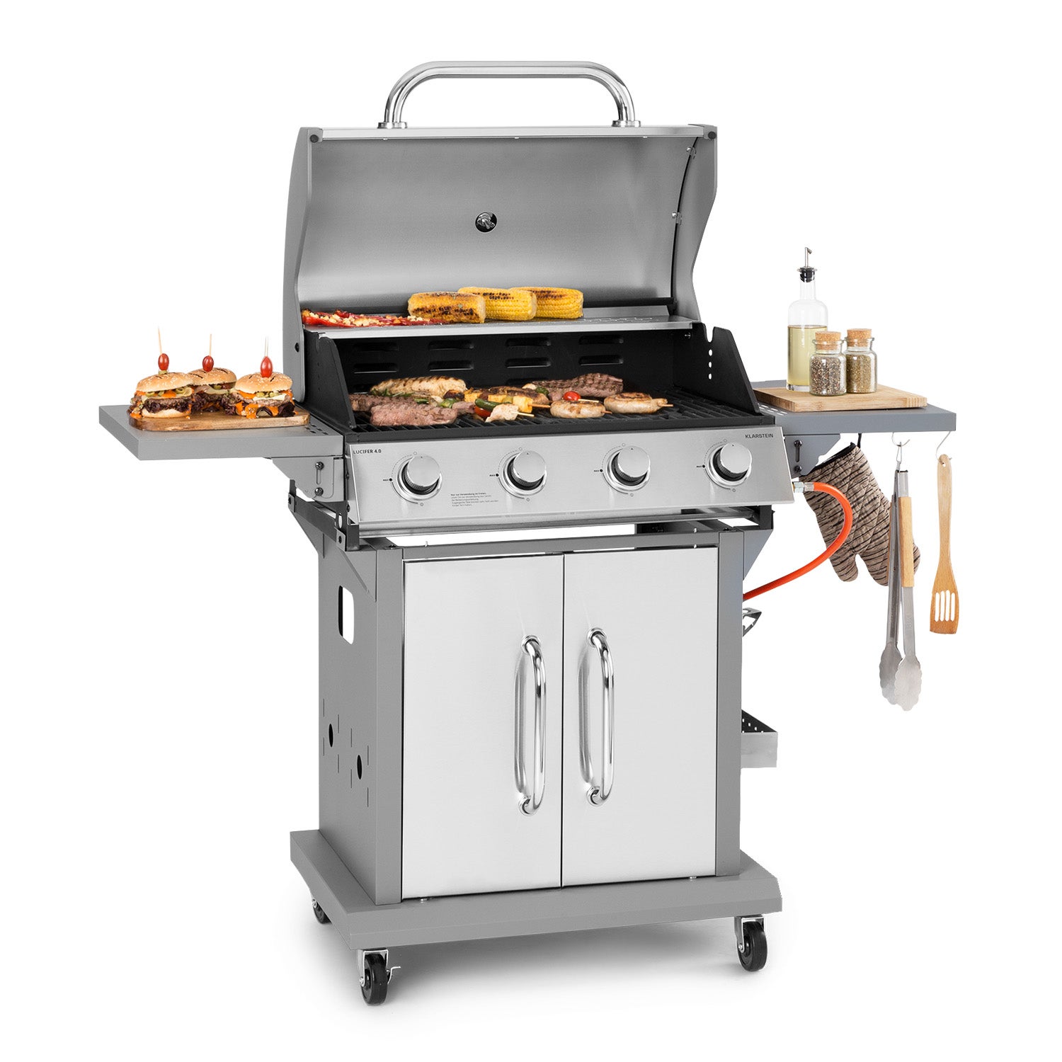 Lucifer 4 Barbecue à gaz 4 x 3,6 kW brûleurs 69 x 45 cm barbecue inox ...