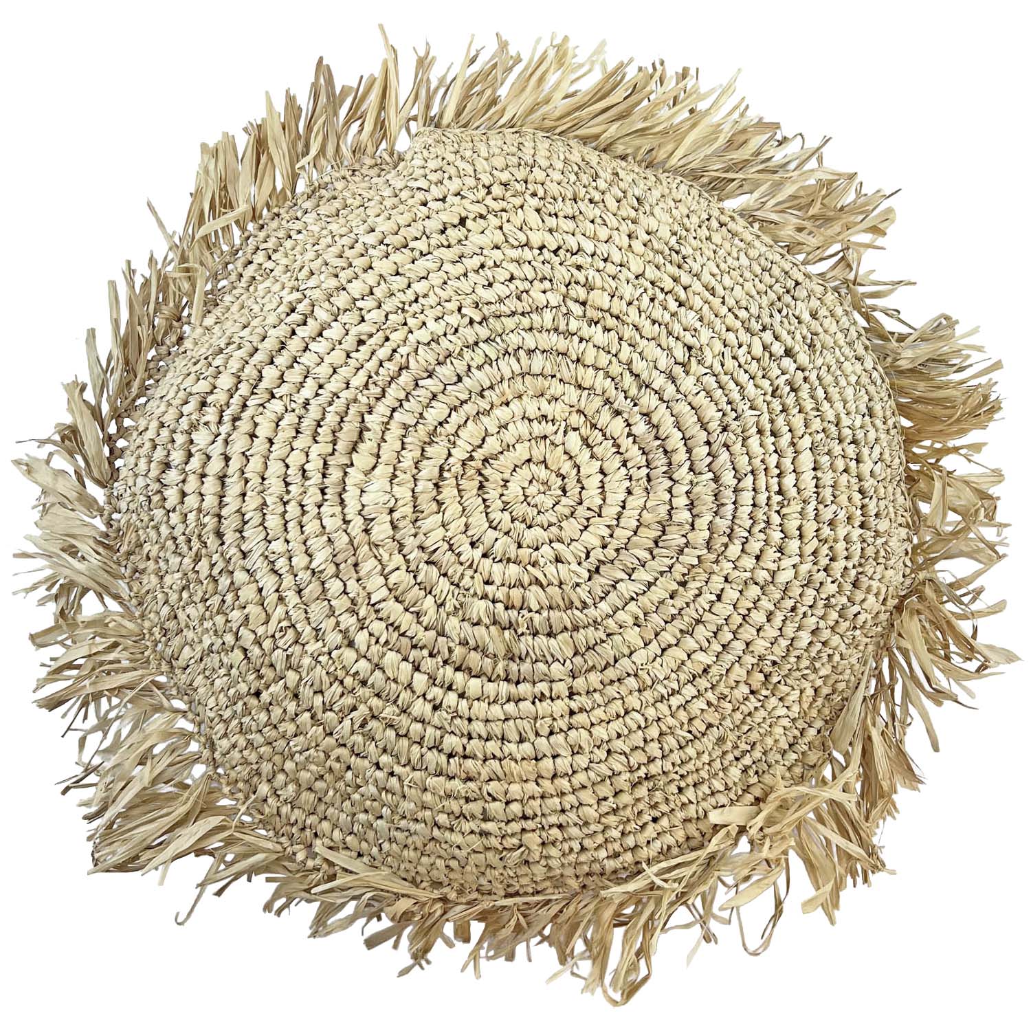 Housse de coussin rond en raphia avec franges D.45 cm | Leroy Merlin
