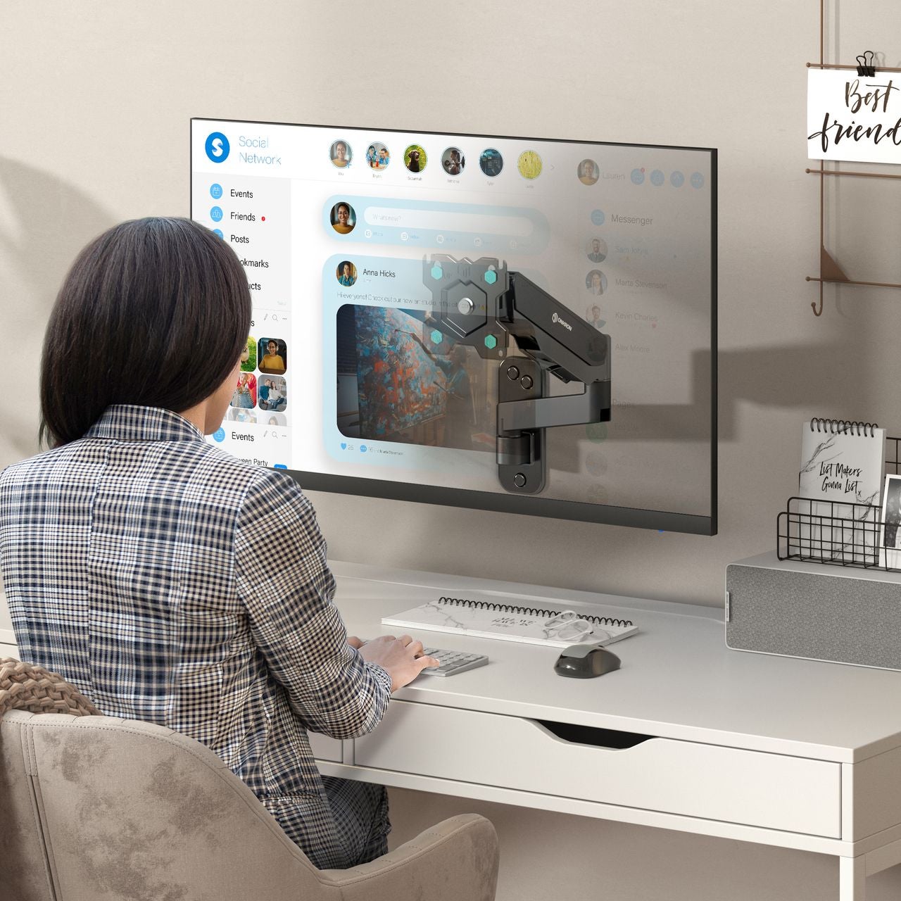 ONKRON Support Mural Ecran PC 13-34", TV jusqu'à 8 kg - Bras Articulé ...