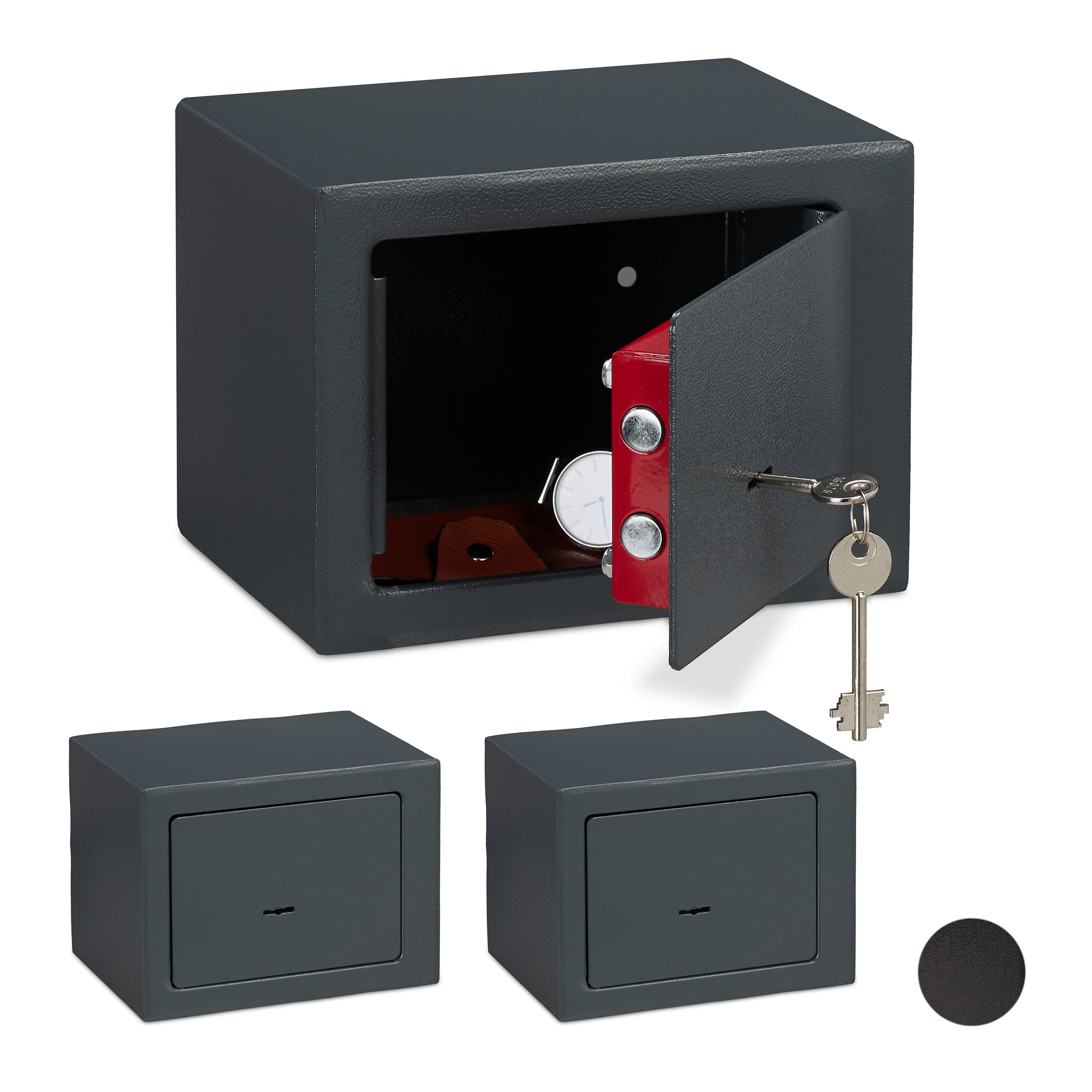 Coffre-fort avec clé, lot de 3, Panneton double, Fixation au mur ou au ...