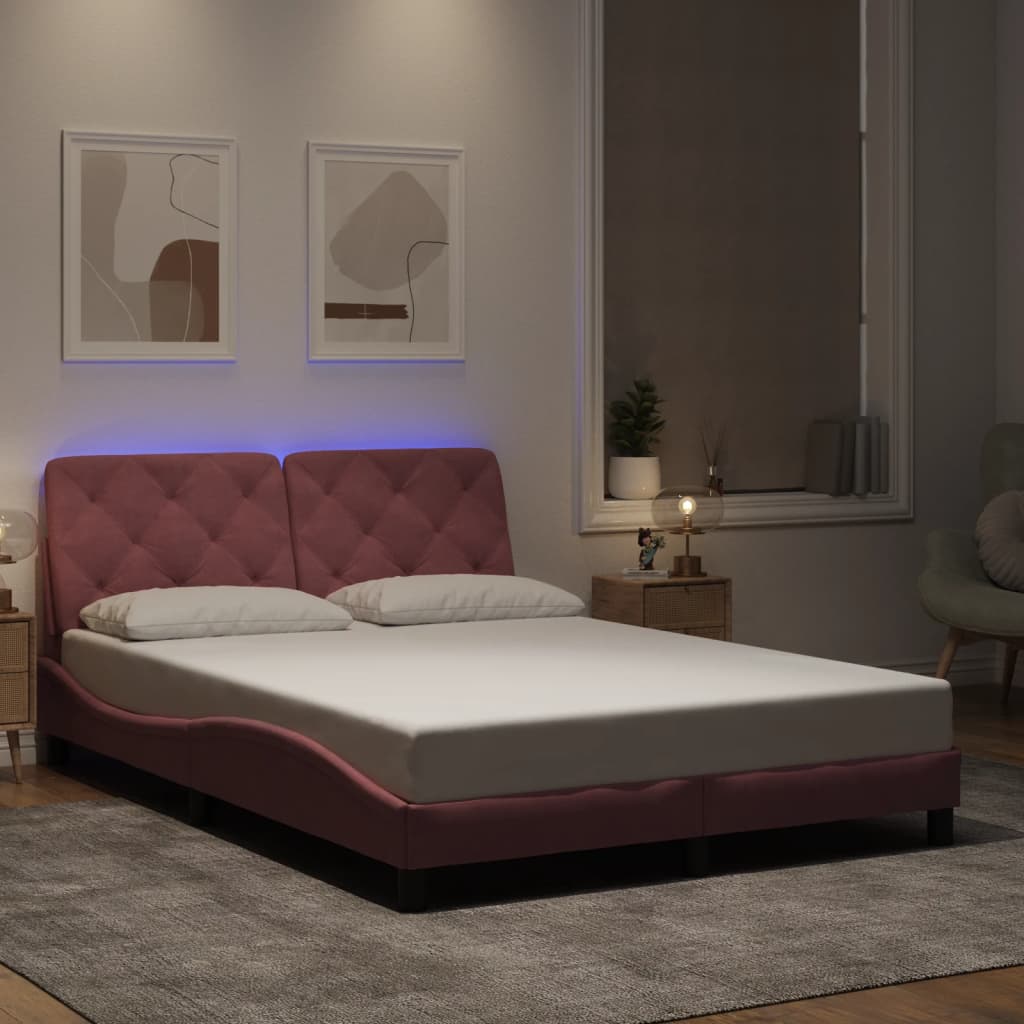 Estructura de cama con luces LED terciopelo rosa 140x200 cm | Leroy Merlin