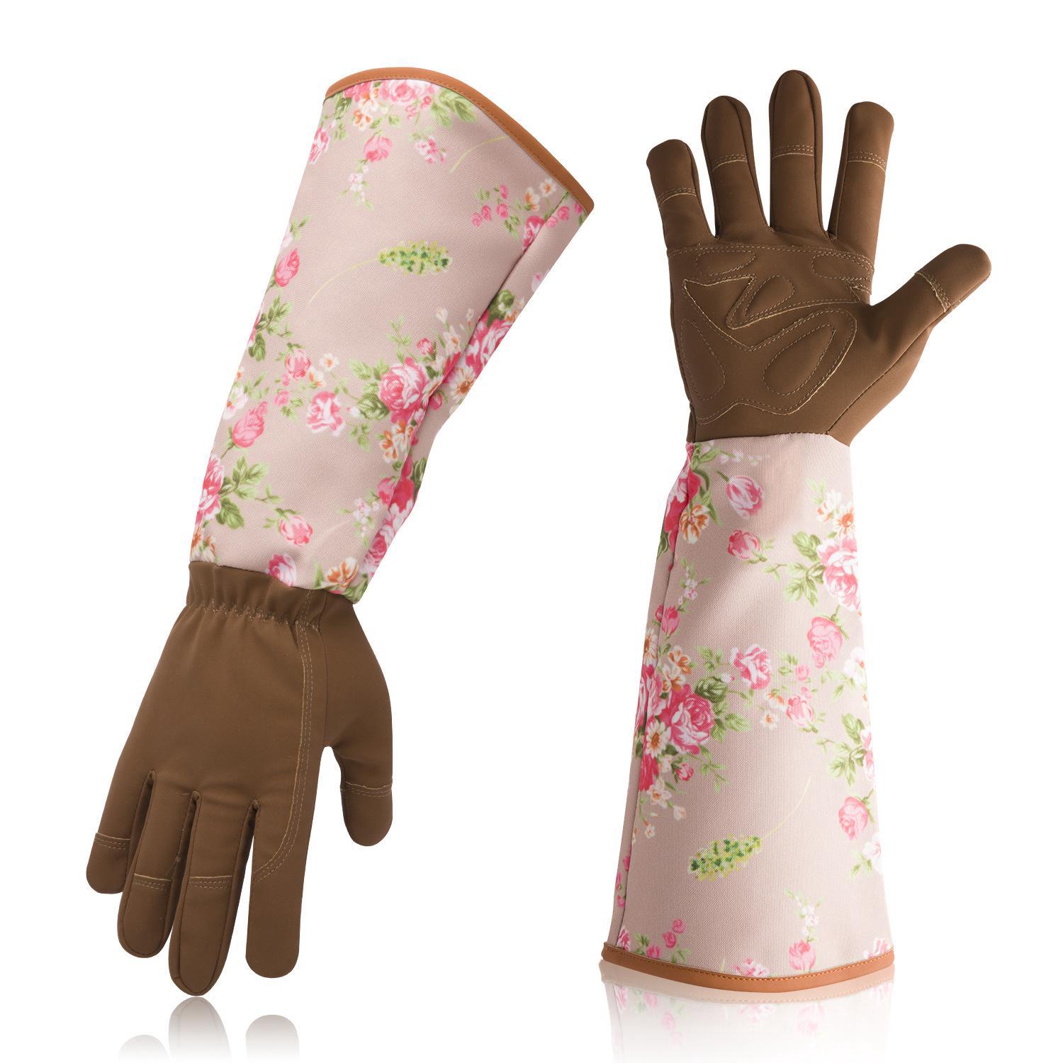 Guantes de jardinería largos marrones para mujeres y hombres con dedos ...