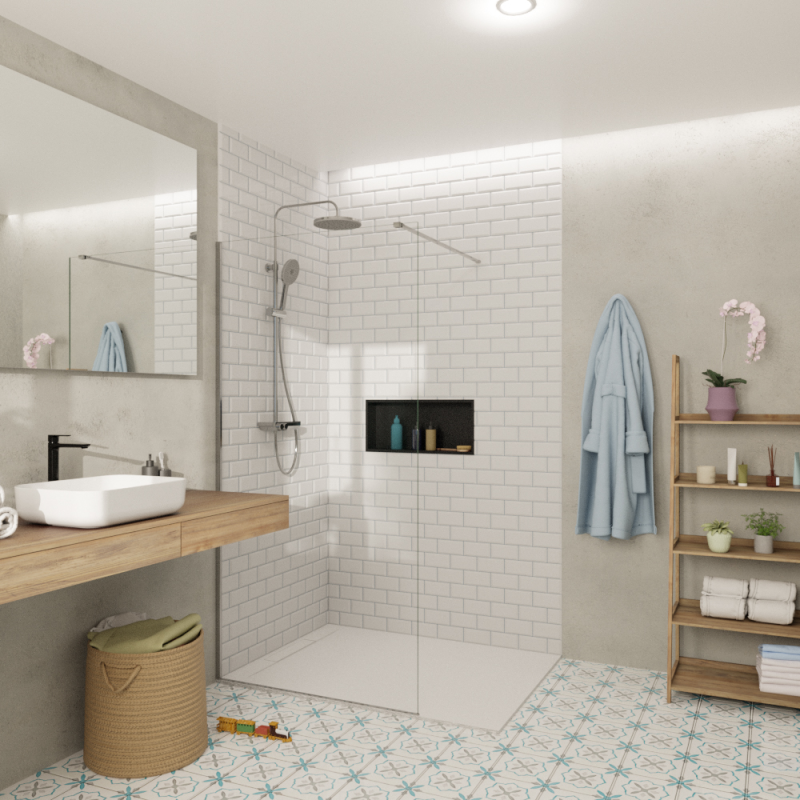 Swiss Aqua Technologies Mampara de ducha Walk-In panel fijo de cristal ...