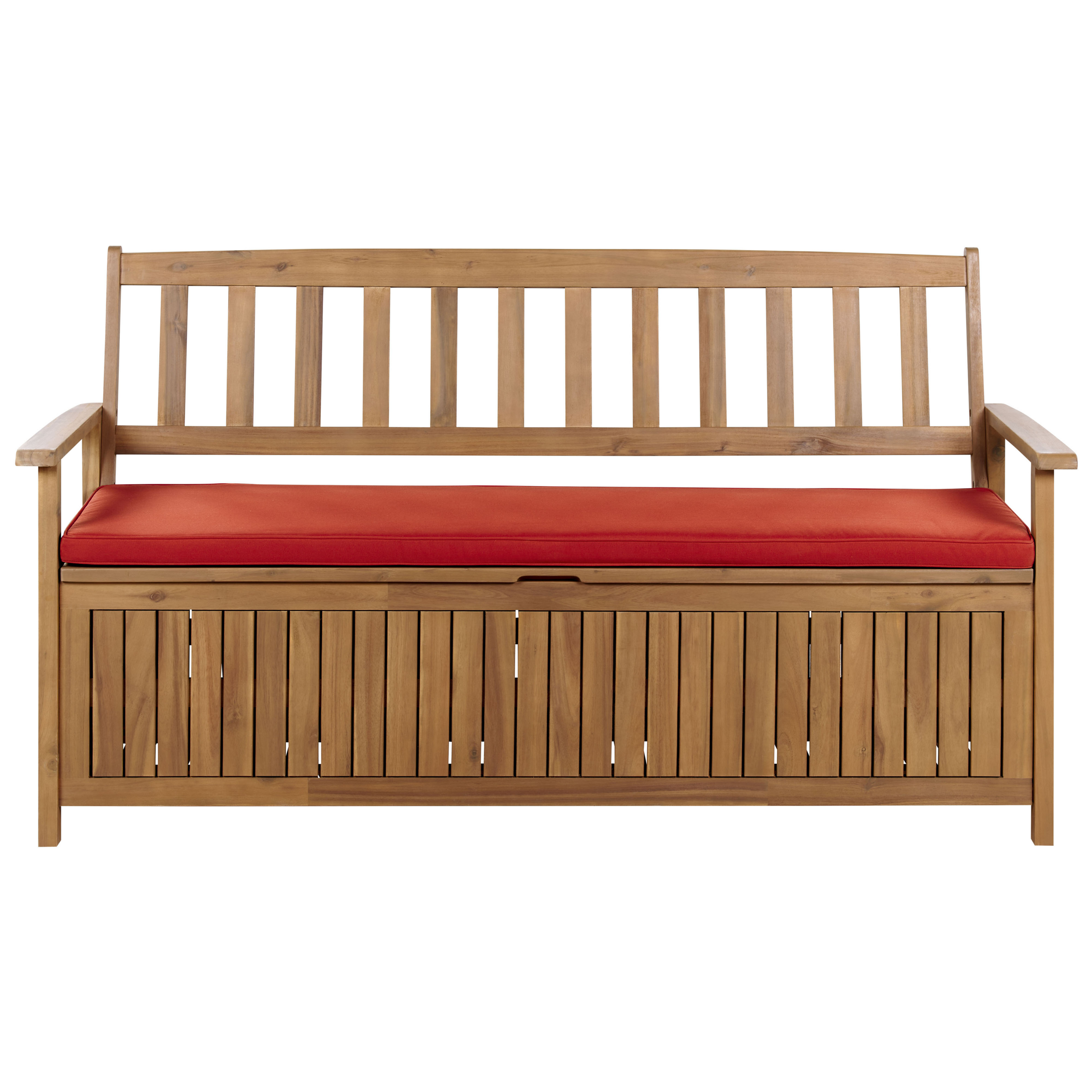 Banc avec coussin d'assise SOVANA 160 cm avec rangement Acacia Rouge ...