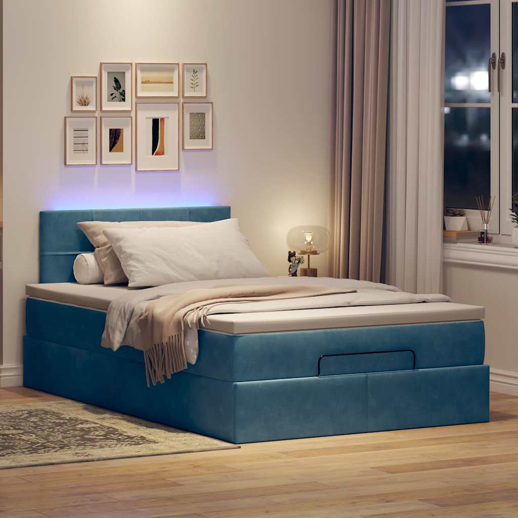 Estructura de cama otomana con colchón de terciopelo azul oscuro ...