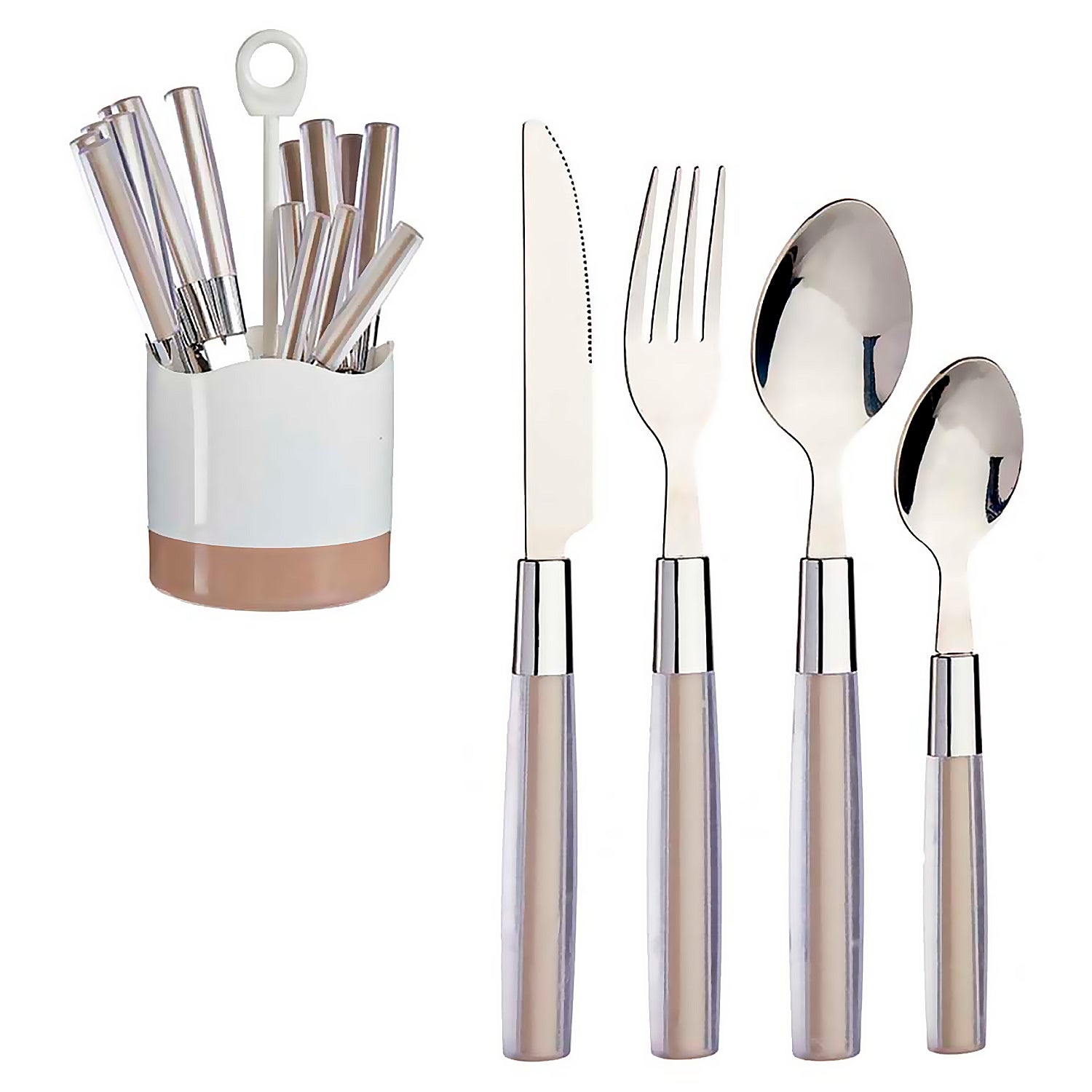 SET 16 CUBIERTOS ACERO INOXID MANGO PS MARRON OSC 11x11x25 Cm. Color ...