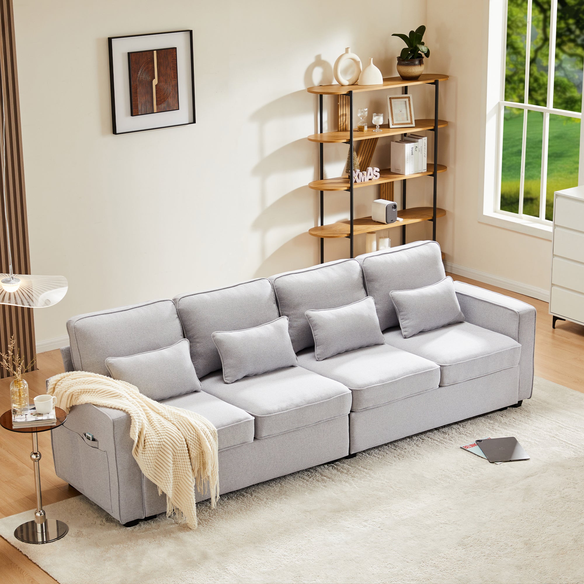 Canapé en Lin 4 Places Gris - Canapé Moderne Confortable avec ...