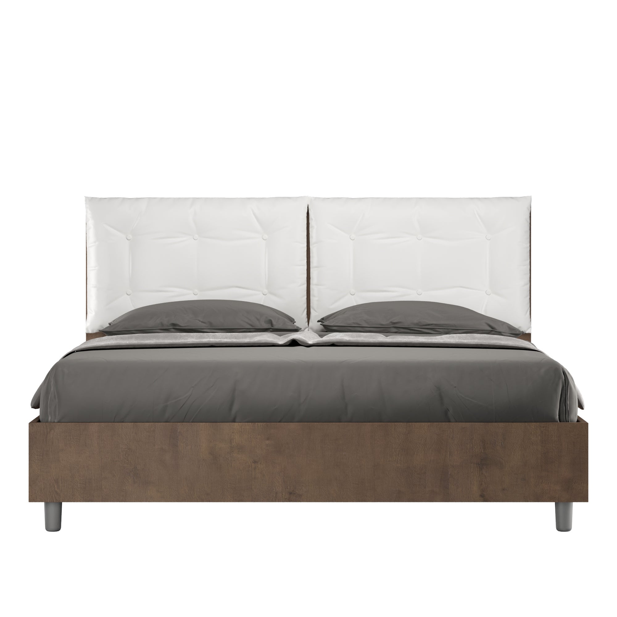 Letto matrimoniale contenitore 160x200 noce cuscini similpelle bianco ...