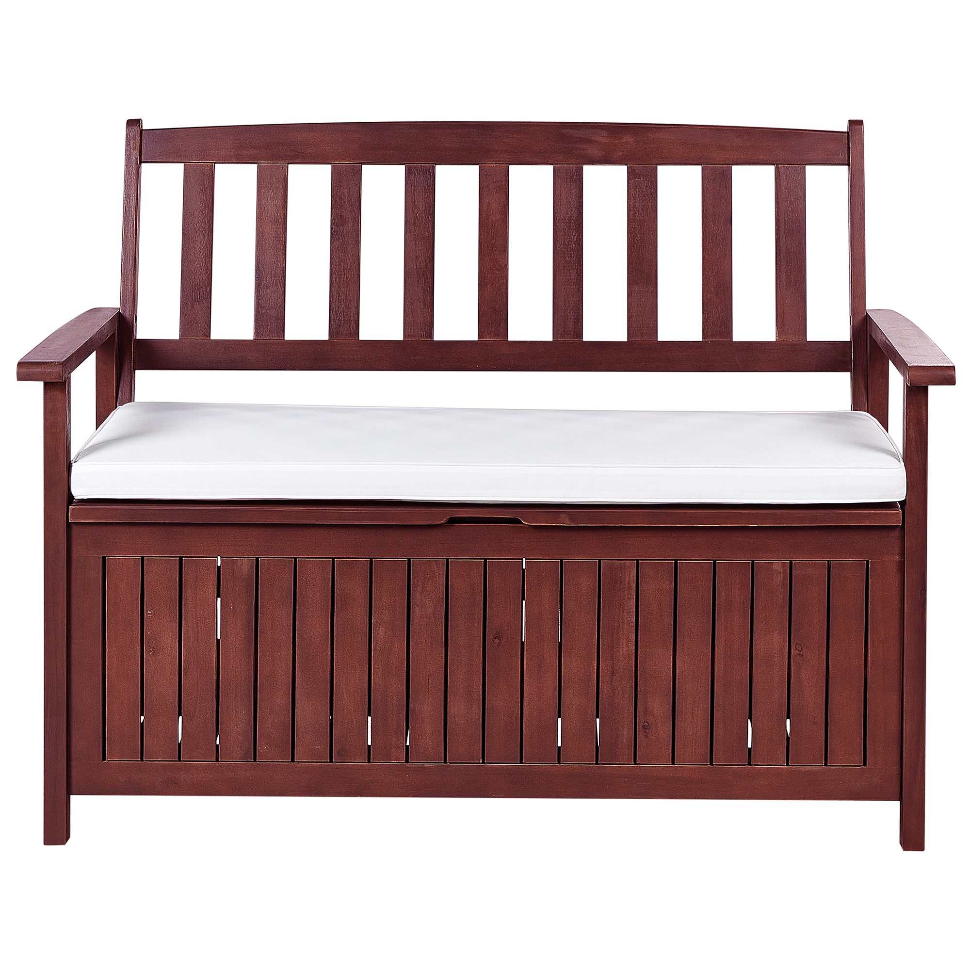 Banc avec coussin d'assise SOVANA 120 cm avec rangement Acacia Blanc ...