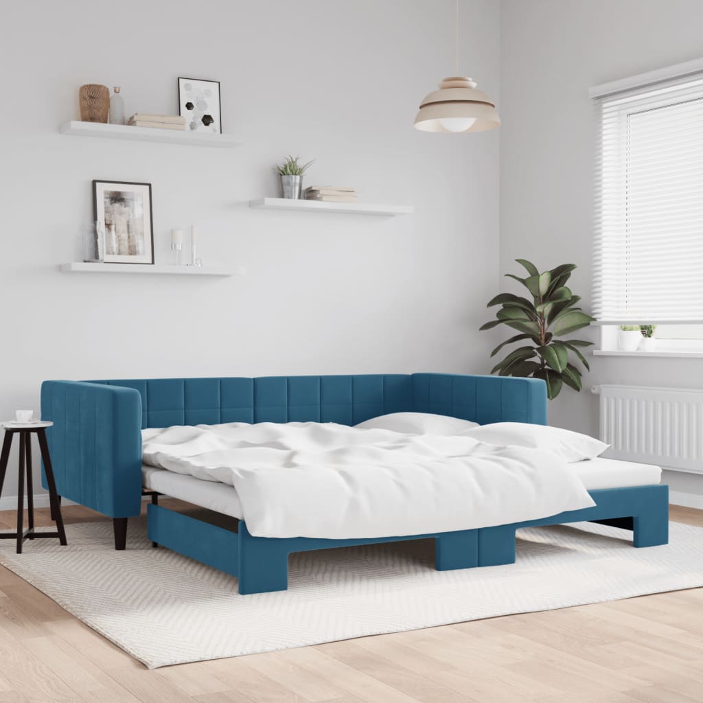 Sofá cama con cama nido azul 100x200 cm terciopelo | Leroy Merlin