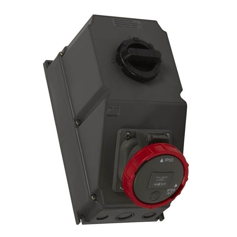 Coffret monoprise Hypra 1 prise 63A - 3P+T - 380V~ à 415V~ 3P+T et 1 interrupteur - IP66/67-55 ...