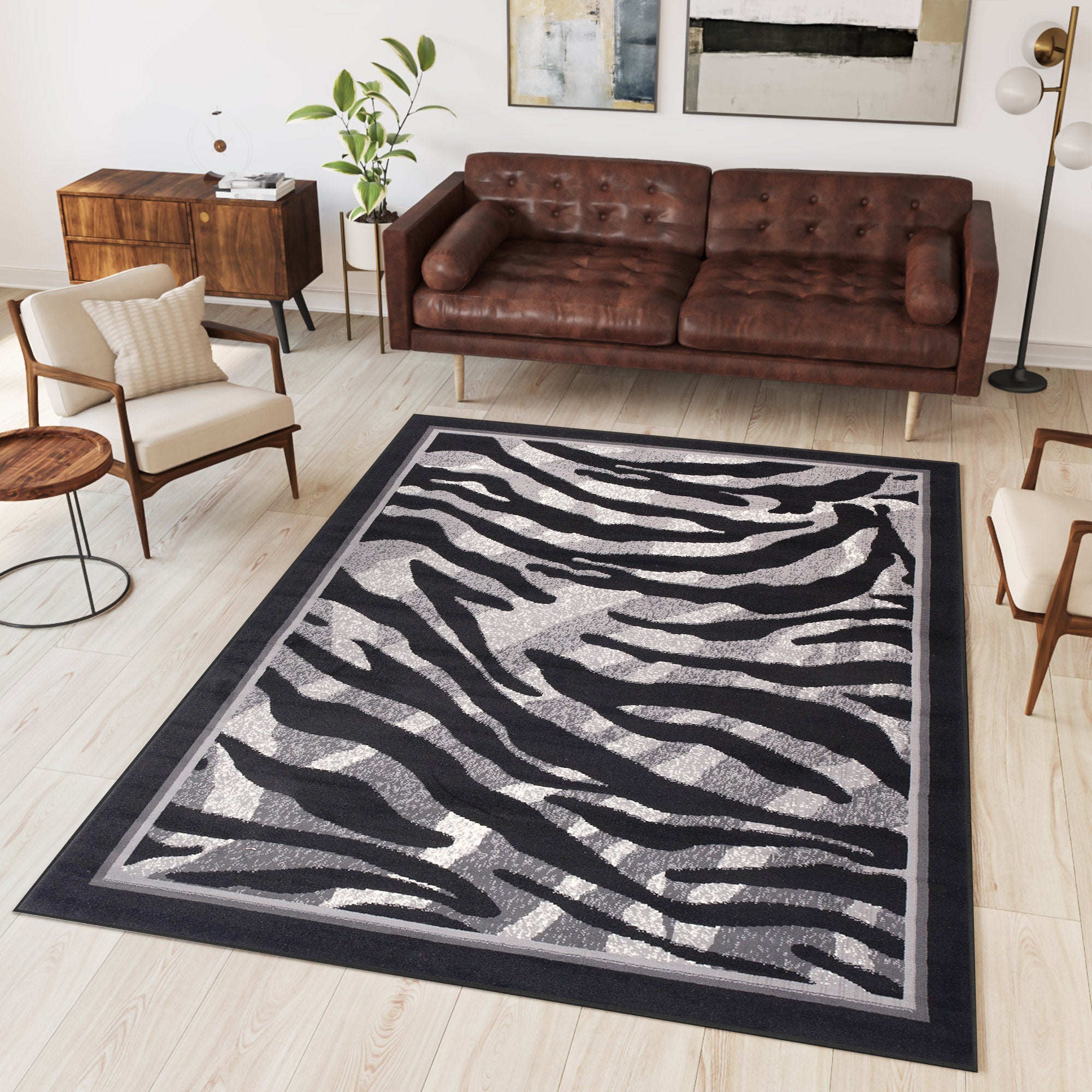 TAPISO Dream Tapis Salon Chambre Gris Noir Animal Sauvage Zèbre Doux ...