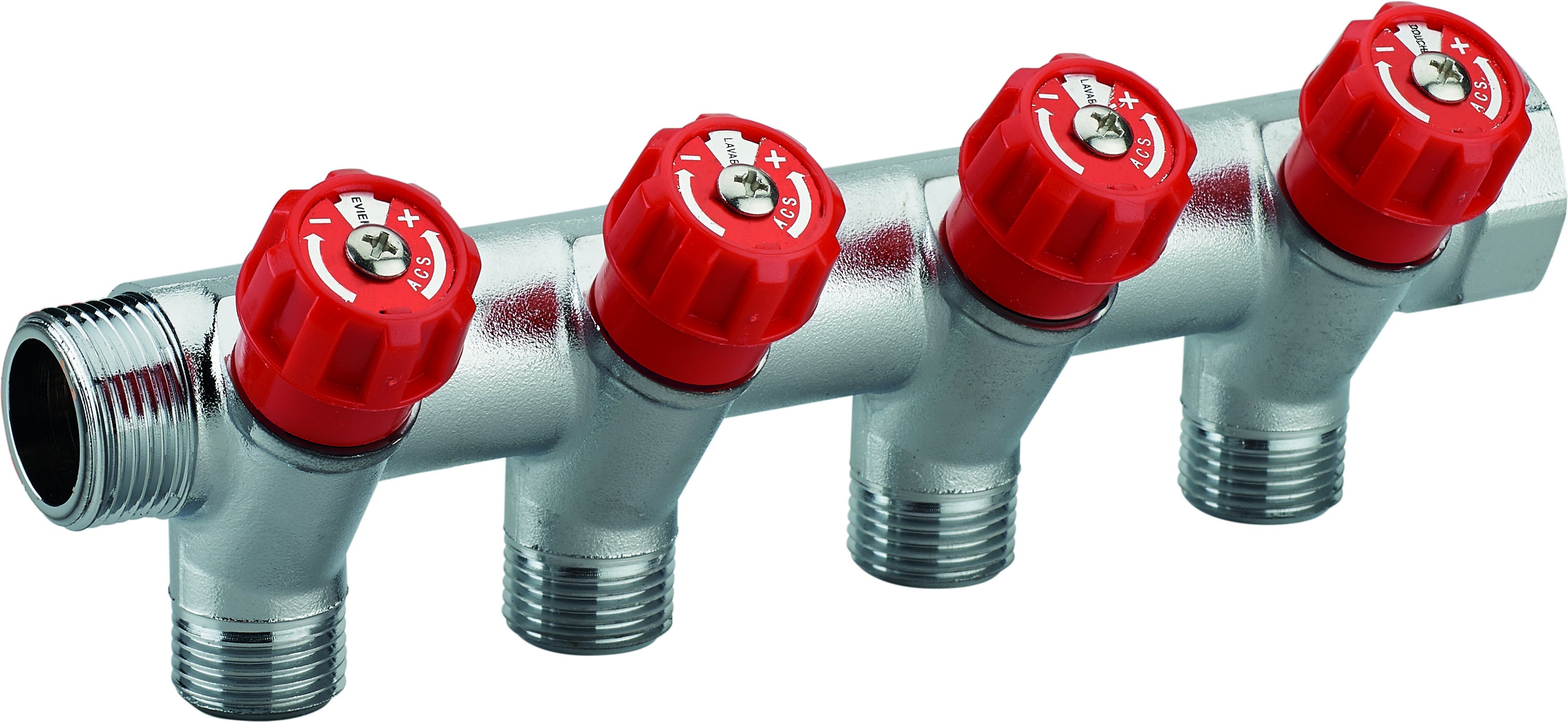 Collettore Maschio - Femmina 3/4 con rubinetteria rossa - 4 uscite 1/2 ...