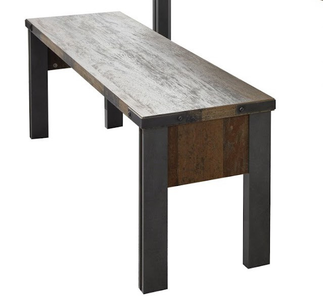 Banc vintage vieux bois usé et métal gris avec rivets 140cm | Leroy Merlin