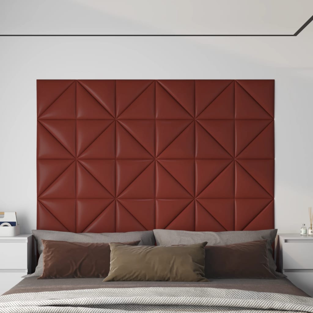 Paneles de pared 12 unidades rojo burdeos 30x30 cm piel sintética 0 ...