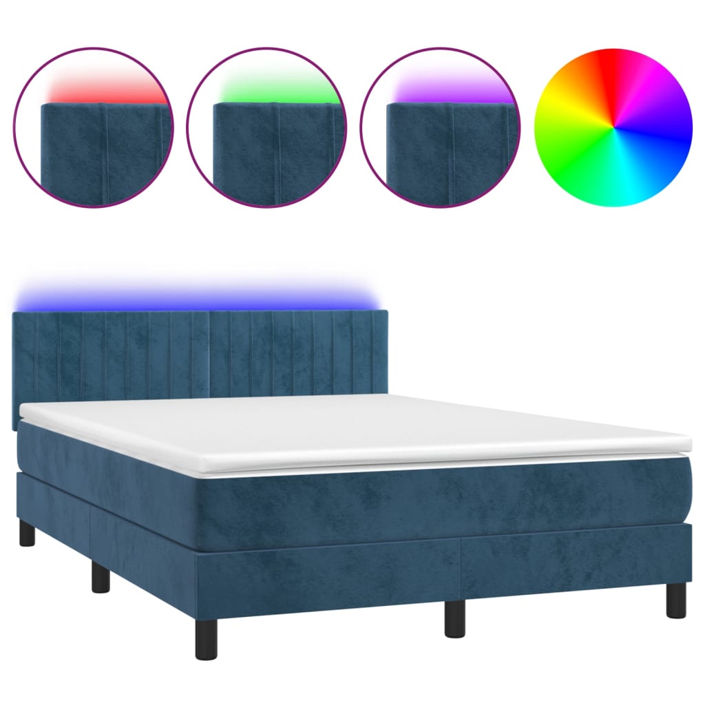 Lit Double | Lit Adulte | Sommier à lattes de lit avec matelas LED Bleu ...
